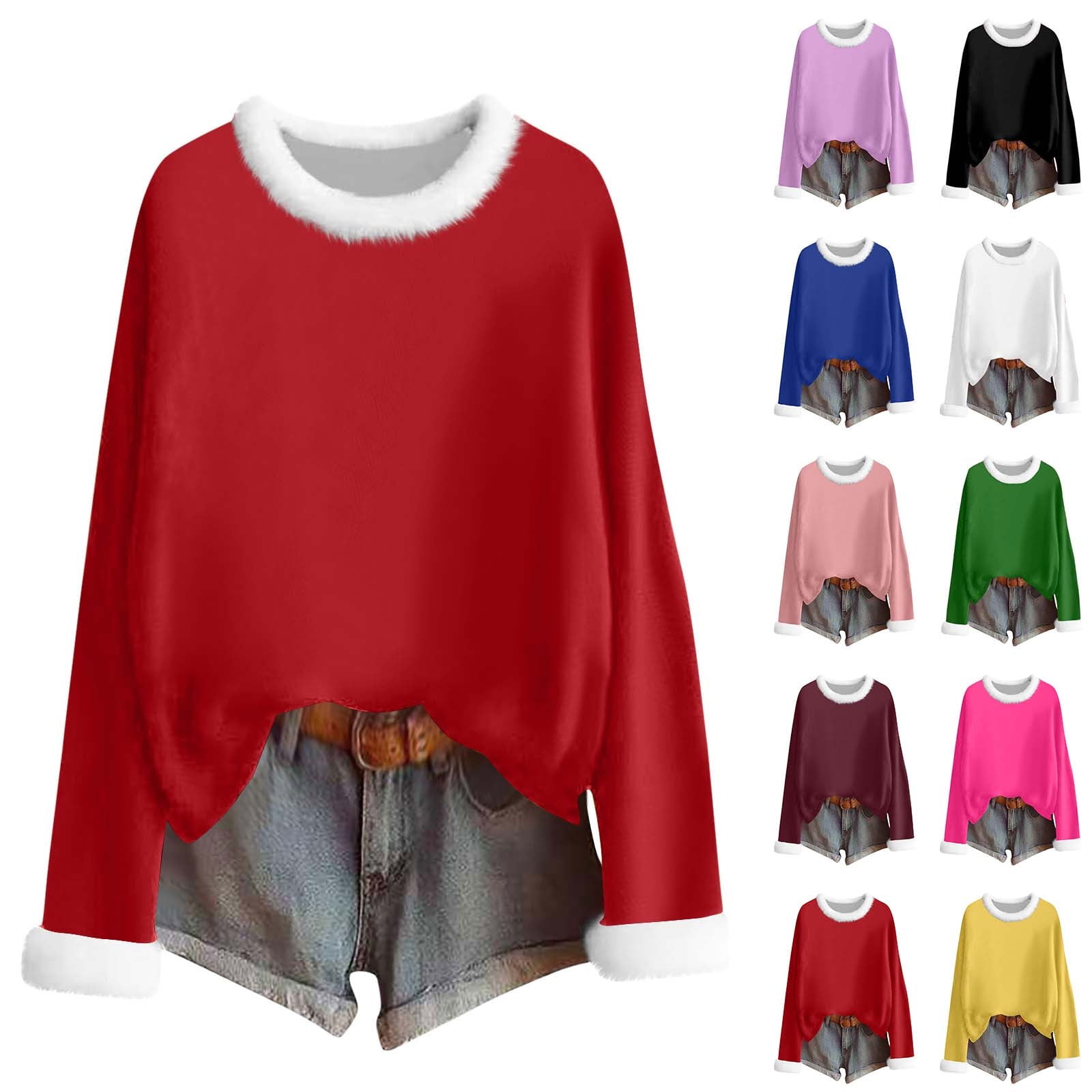 Antinious Women Fashion Solid Long Sleeve Loose Round Neck Pullover ...