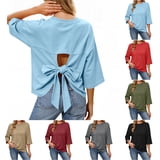 Antinious Women Fashion Solid Round Neck 3/4 Sleeve Open Back ...