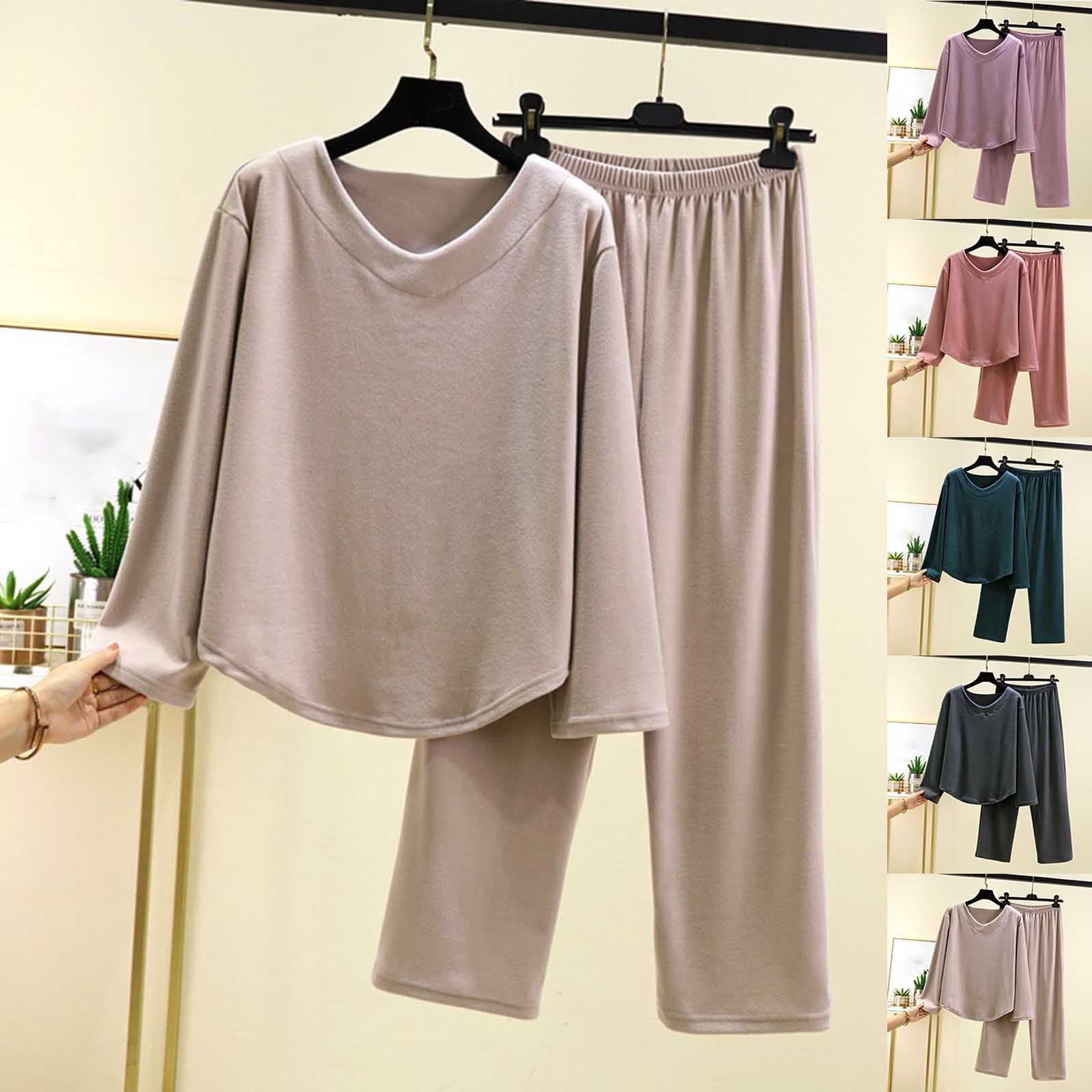 Antinious Women German Fleece Solid Color V-Neck Long Sleeve Long Pants ...
