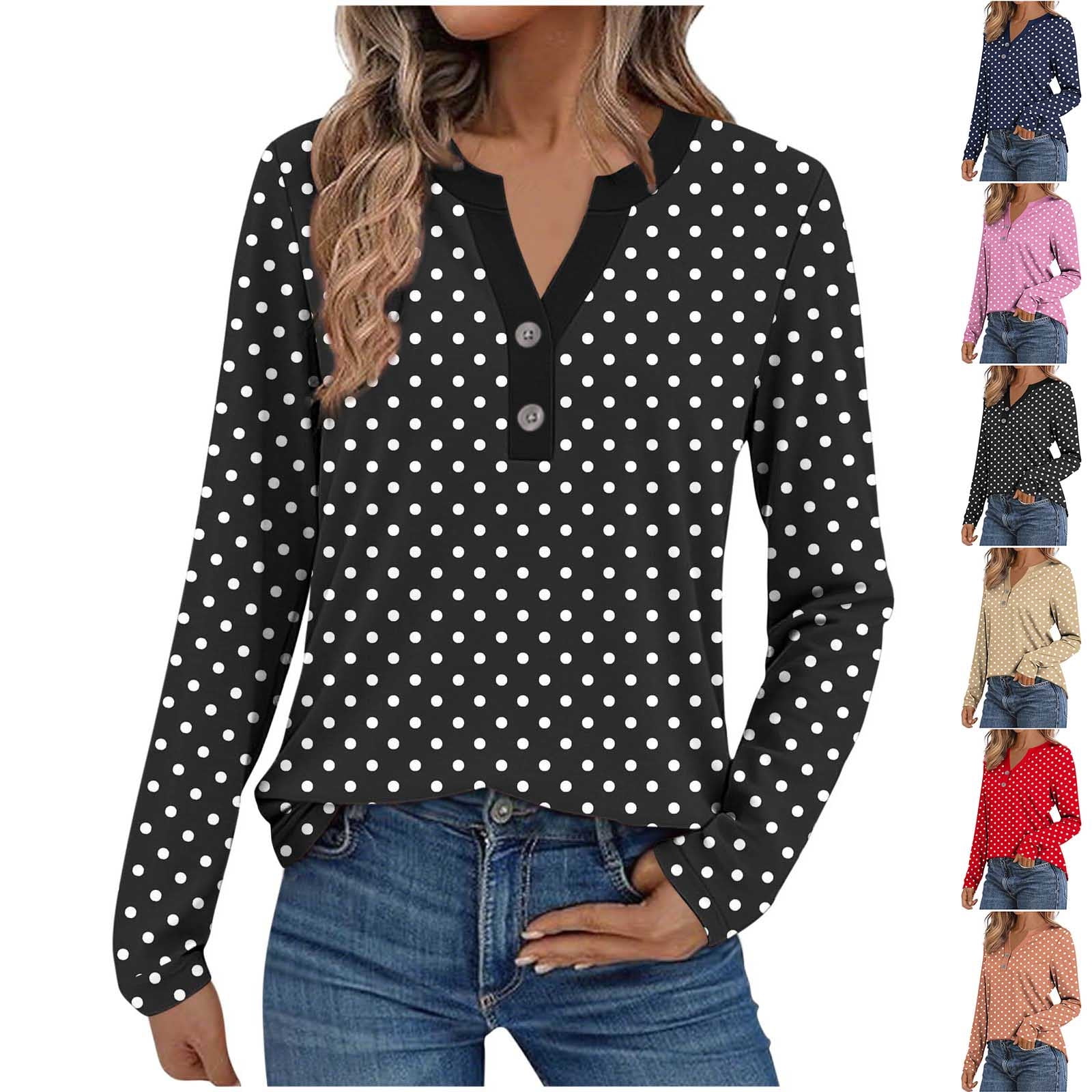 Antinious Women Irregular Print V-Neck Button Fashion Loose Long Sleeve ...