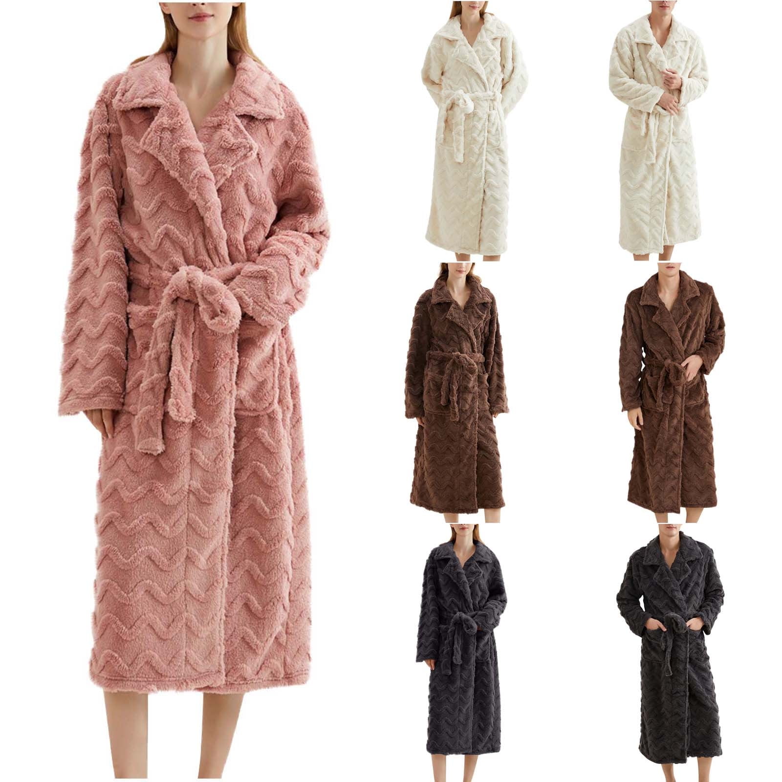 Antinious Women Knit Wrap Robe Solid Color Fleece Long Bathrobe With ...