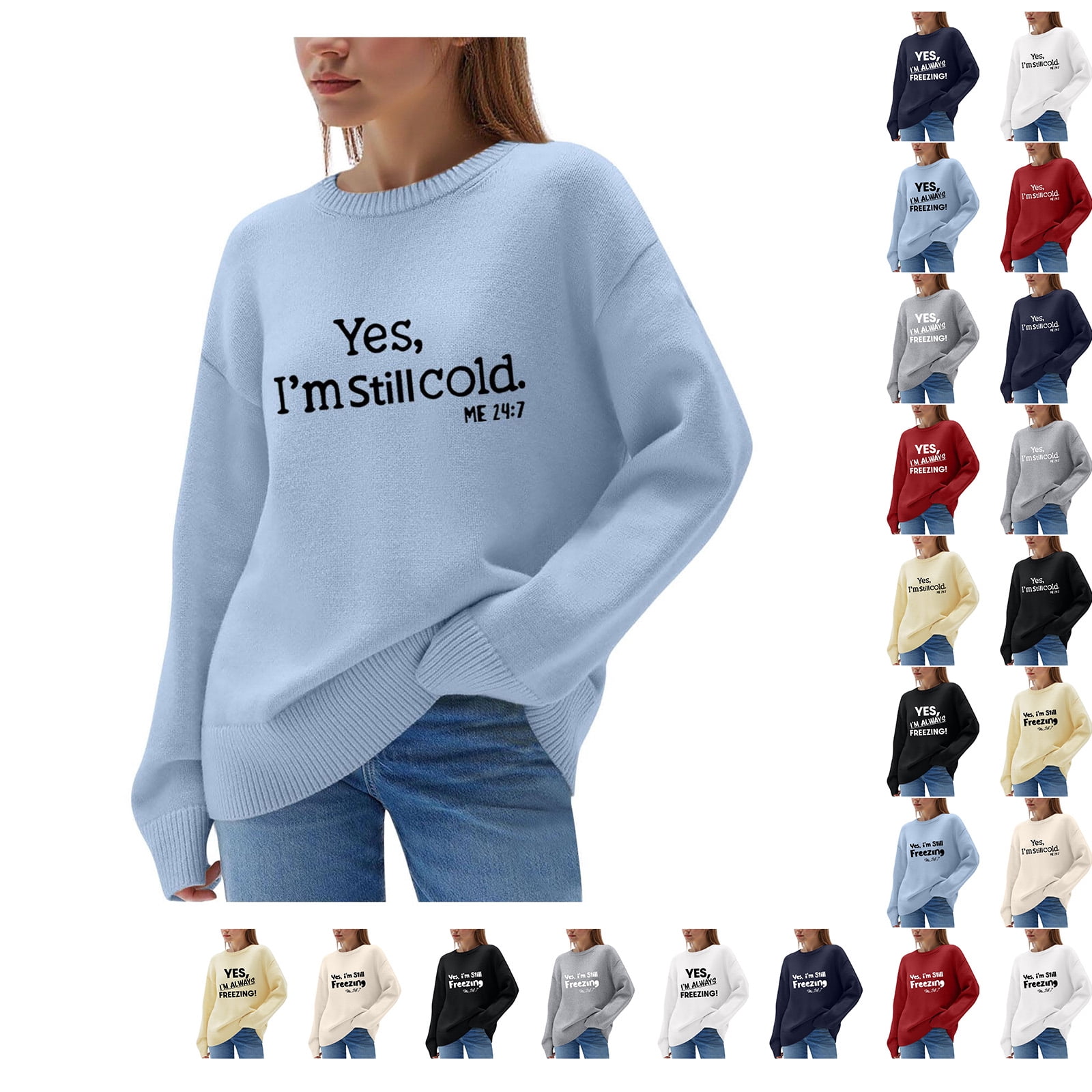 Antinious Women Loose Casual Print Long Sleeve Round Neck Knit Soft ...