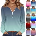 Antinious Women Loose Irregular Print V-Neck Button Long Sleeve Slim ...