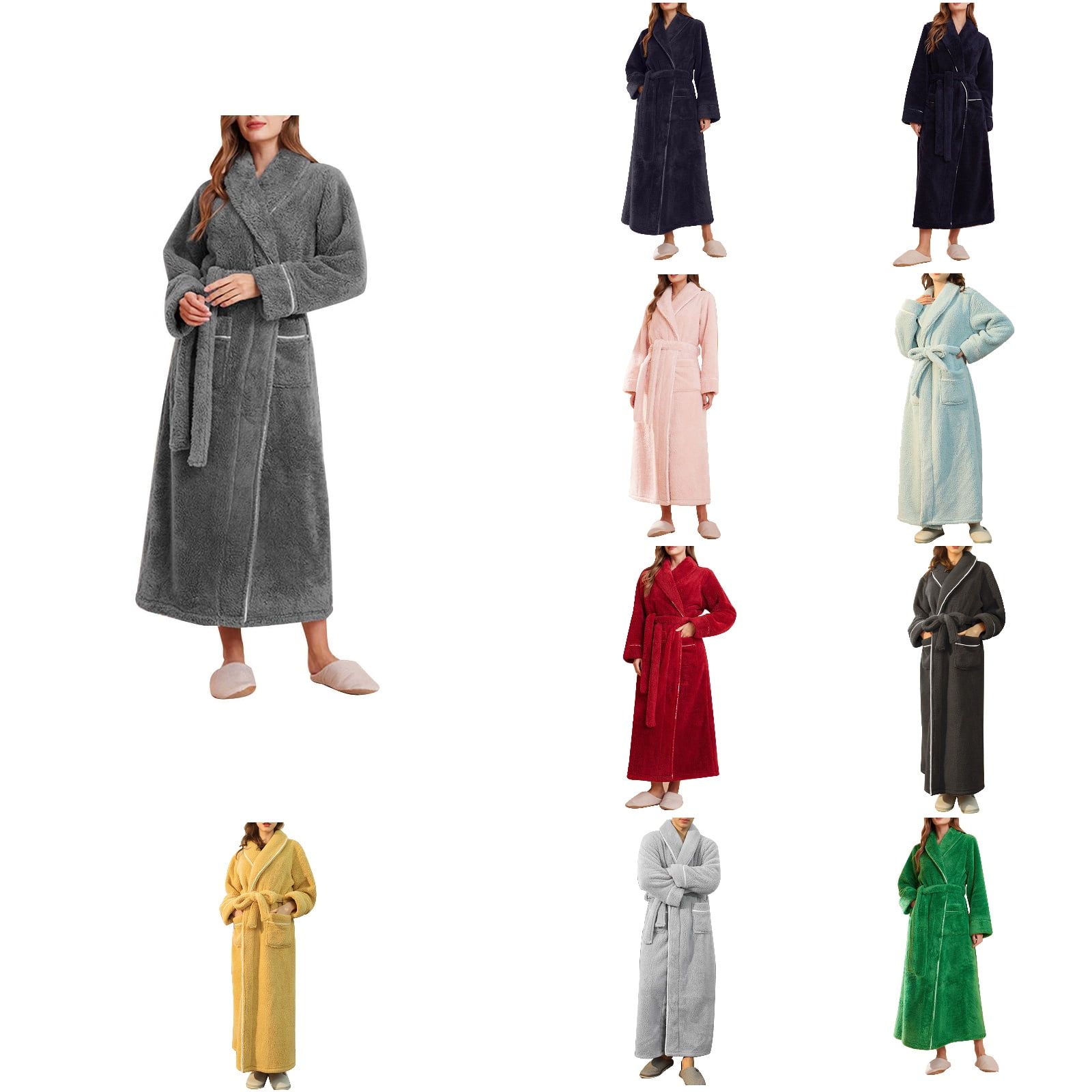 Antinious Women Plus Size Solid Color Lapel Robe Warm Thick Flannel ...