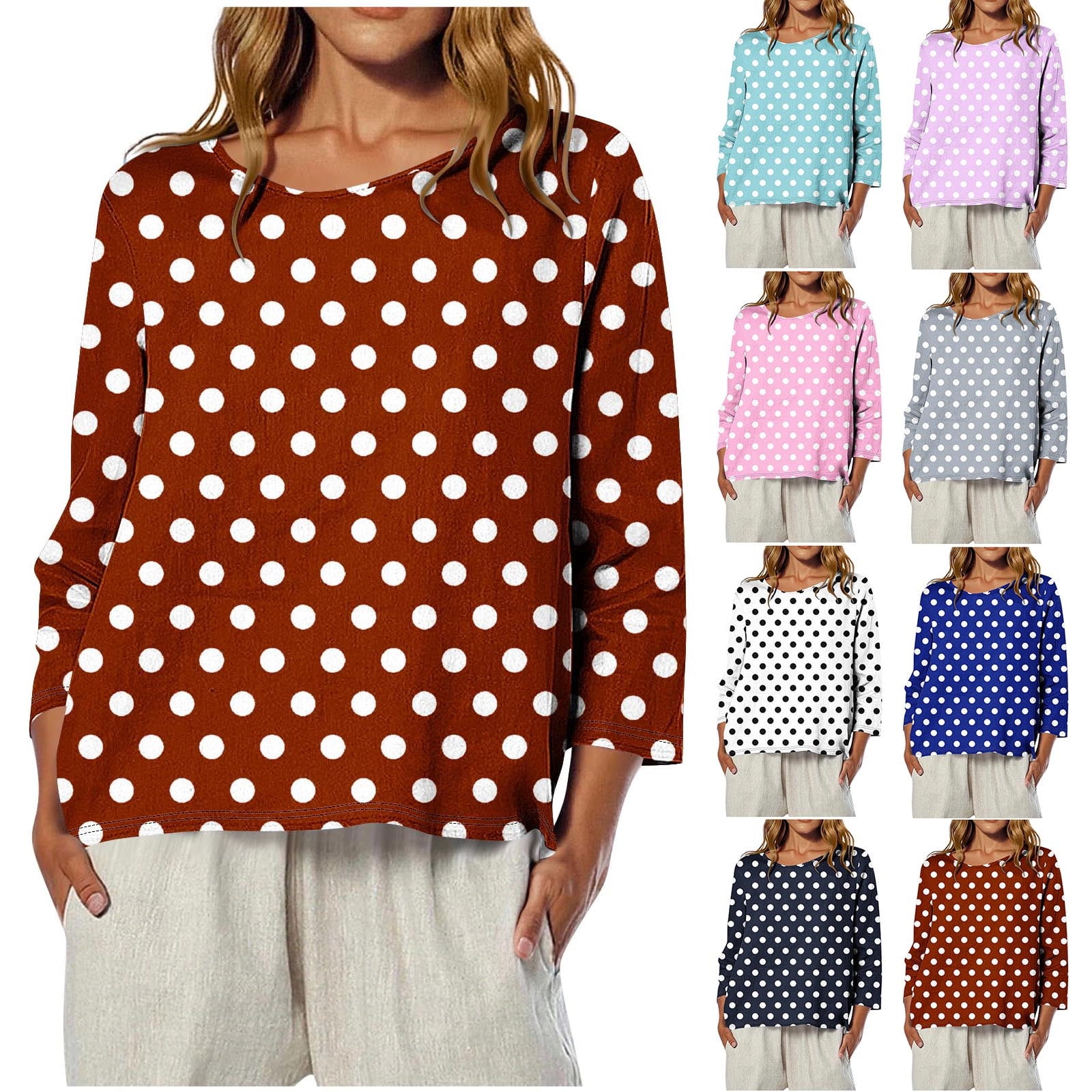 Antinious Women Print Round Neck Fashion Loose 3/4 Sleeve Comfortable ...