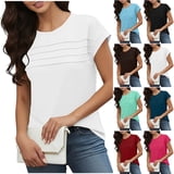 Antinious Women Round Neck Short Sleeve Chest Ruched Loose Leisure Tops ...
