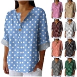 Antinious Women Soft Long Sleeve Button Fade V-Neck Fashion Loose ...