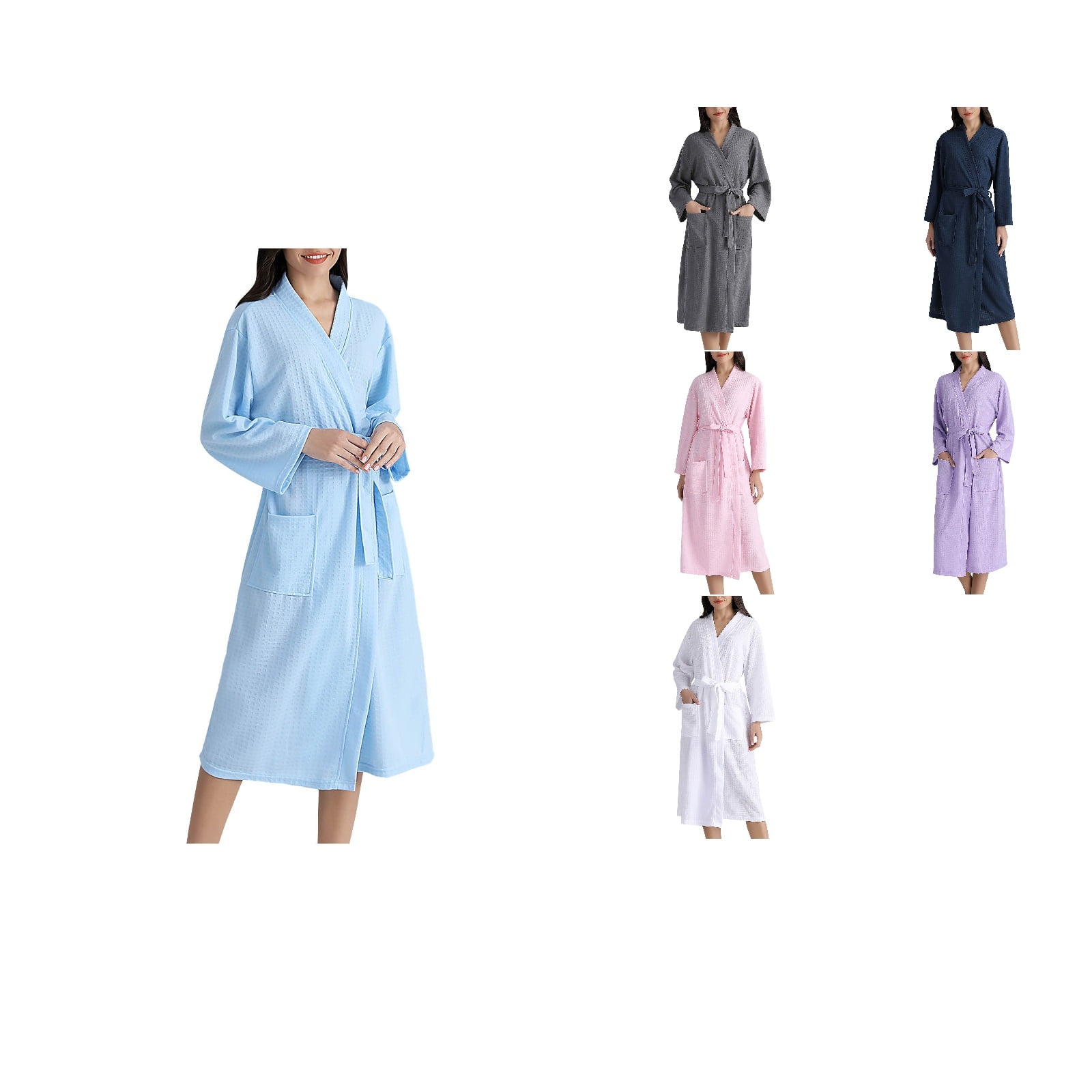 Antinious Women Solid Color Casual Long Sleeve Robe with Self Tie Belt ...
