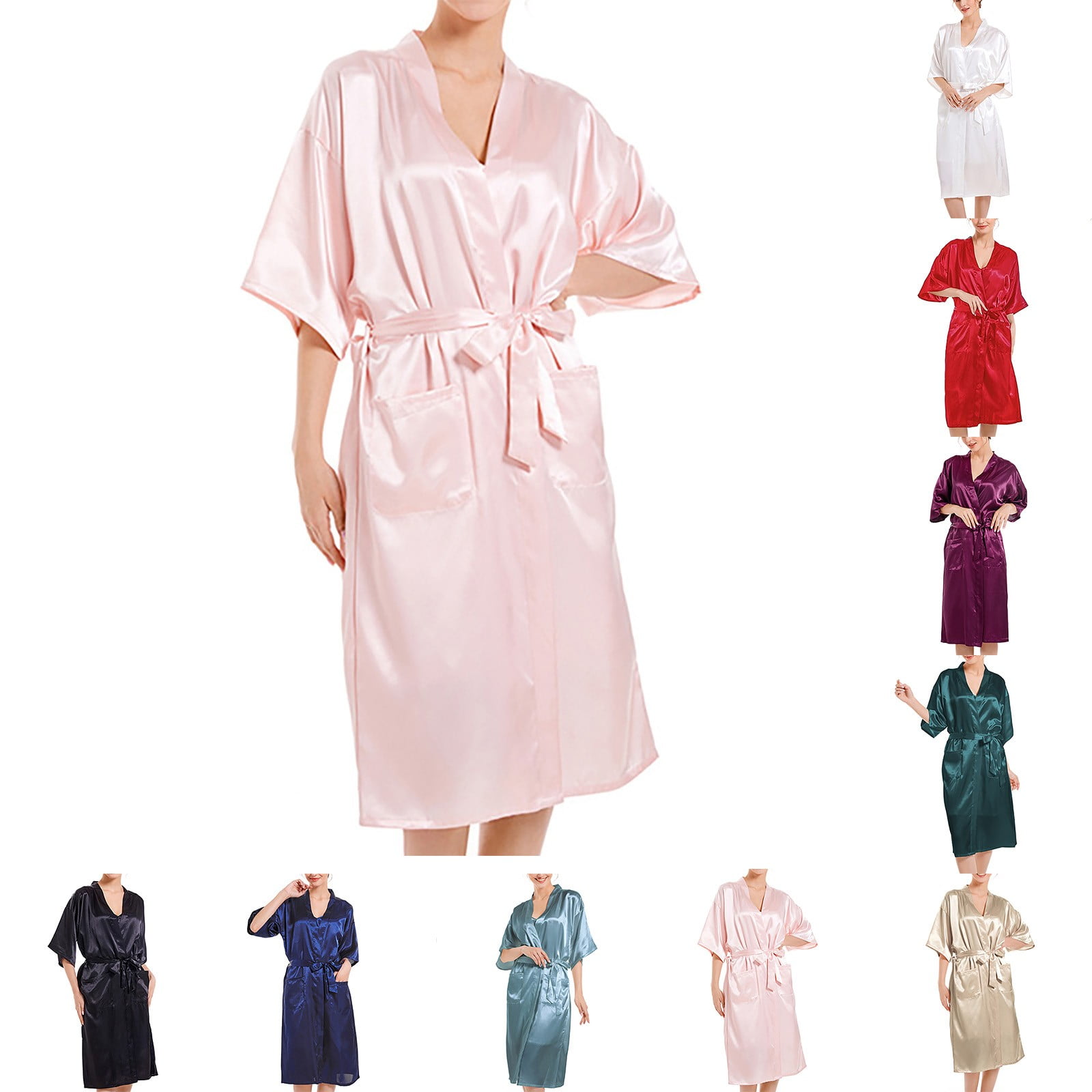 Antinious Women Solid Plus Size Nightdress Satin Sheen Mid-Length Robe ...
