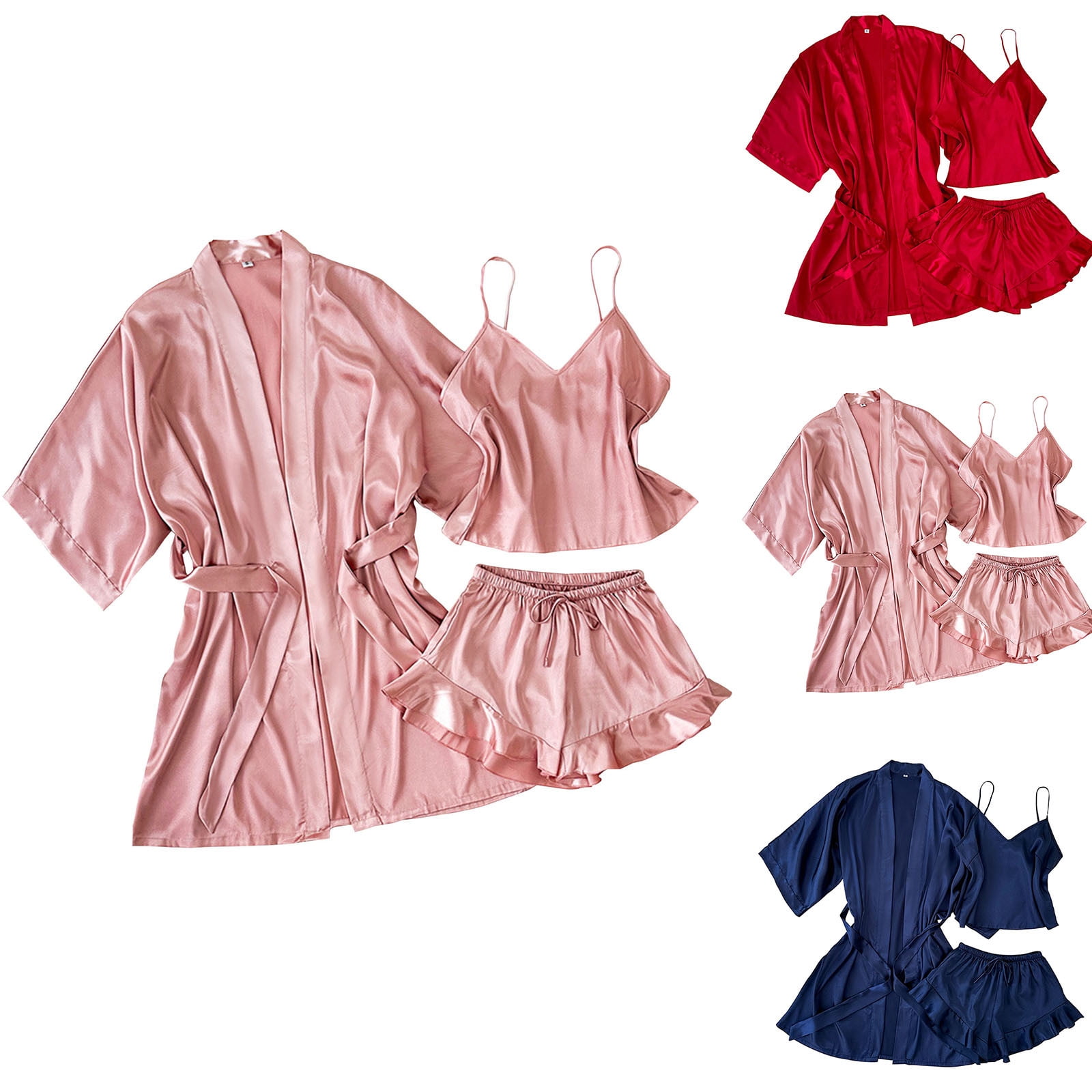 Antinious Women Solid Satin-Like Long Sleeve Casual Homewear Loungewear ...