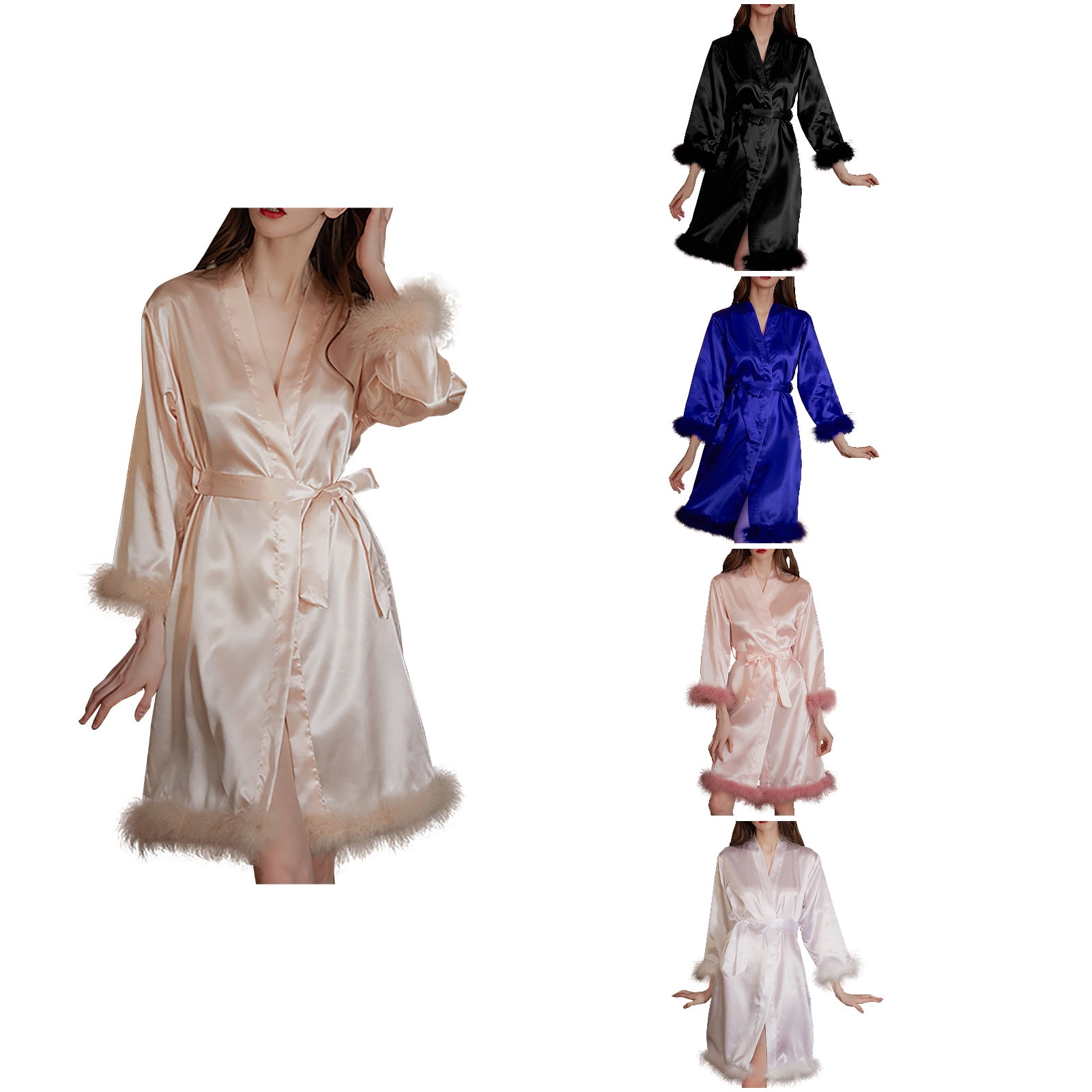 Antinious Women Solid Silk Robes for Women Long Sleeve Style Satin ...