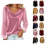 Antinious Women Solid Elegant Velvet Mesh Patchwork Long Sleeve V-Neck ...