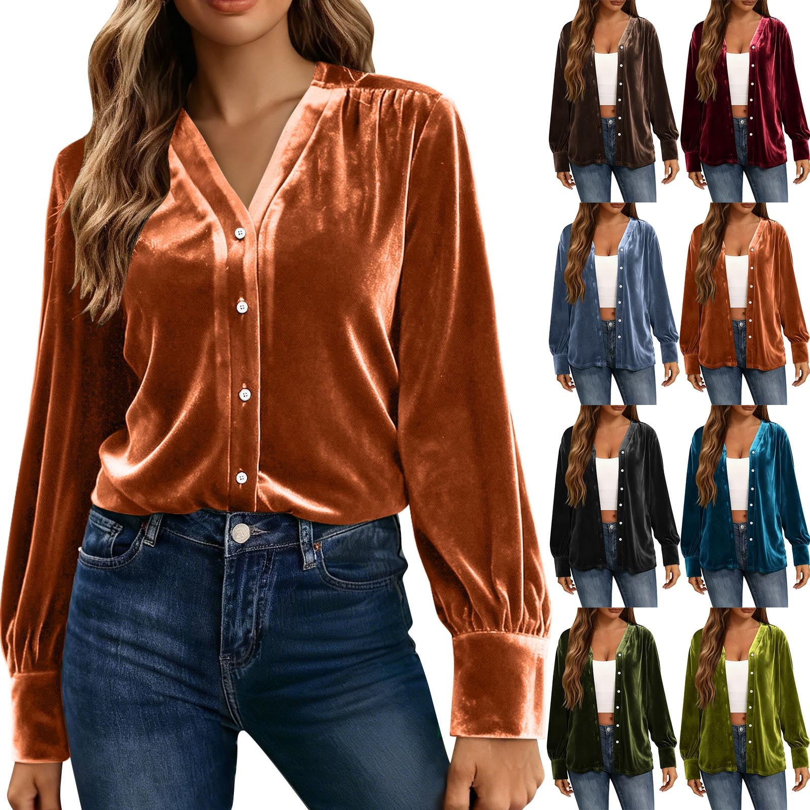 Antinious Women Solid Elegant Velvet Versatile Long Sleeve Dressy ...