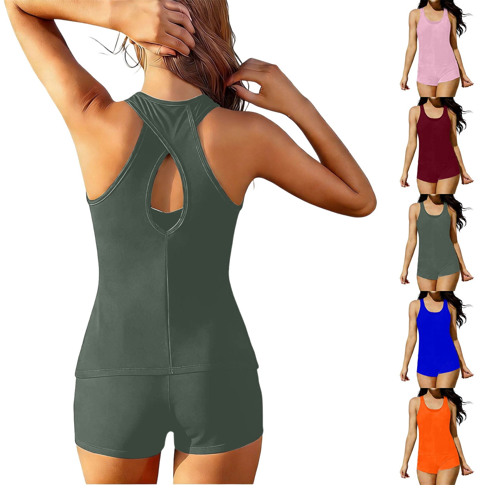 Antinious Women Solid Modern Tankini Bikinis Set Romper Swim Wear ...