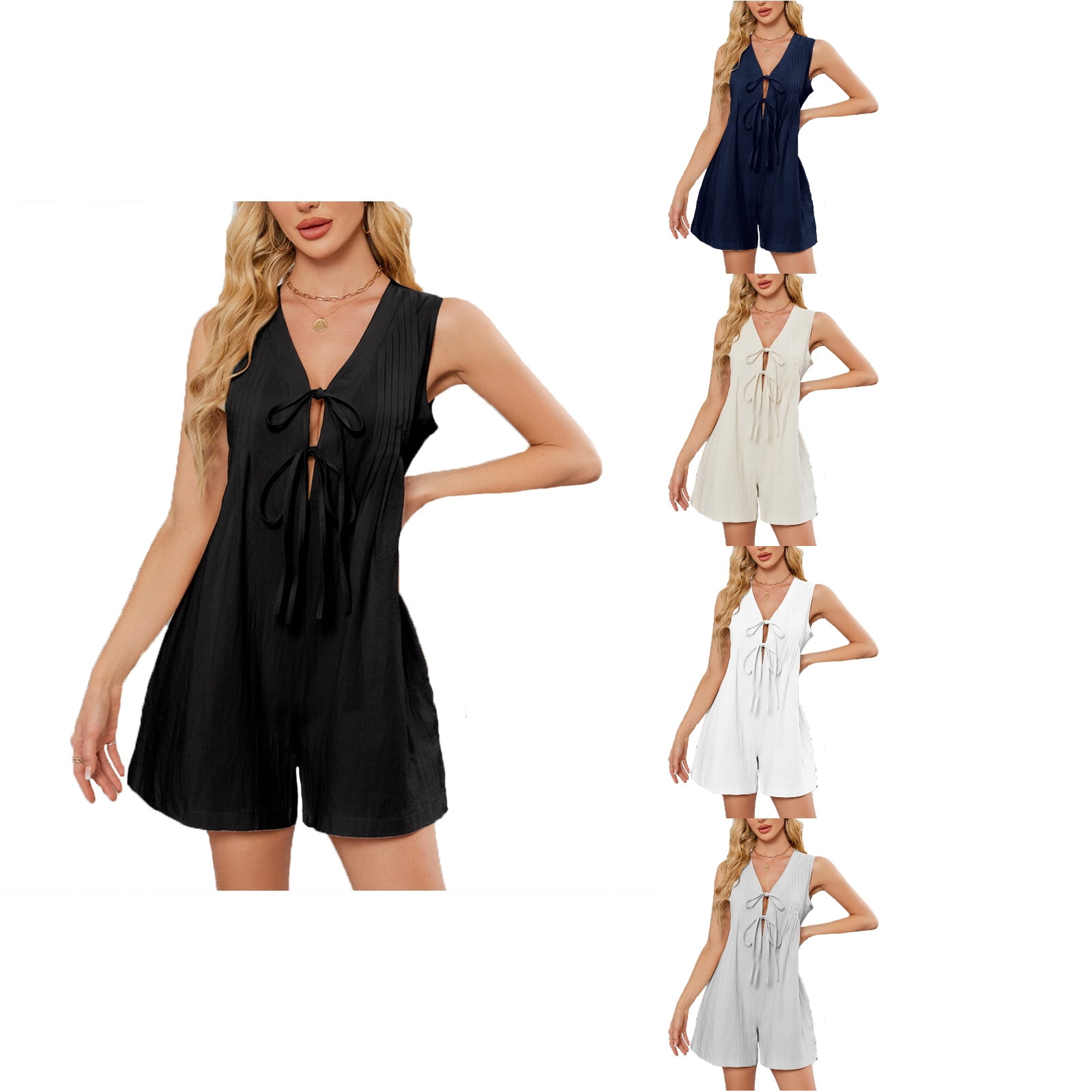 Antinious Women Solid Sleeveless Loose Short Jumpsuit Summer with ...