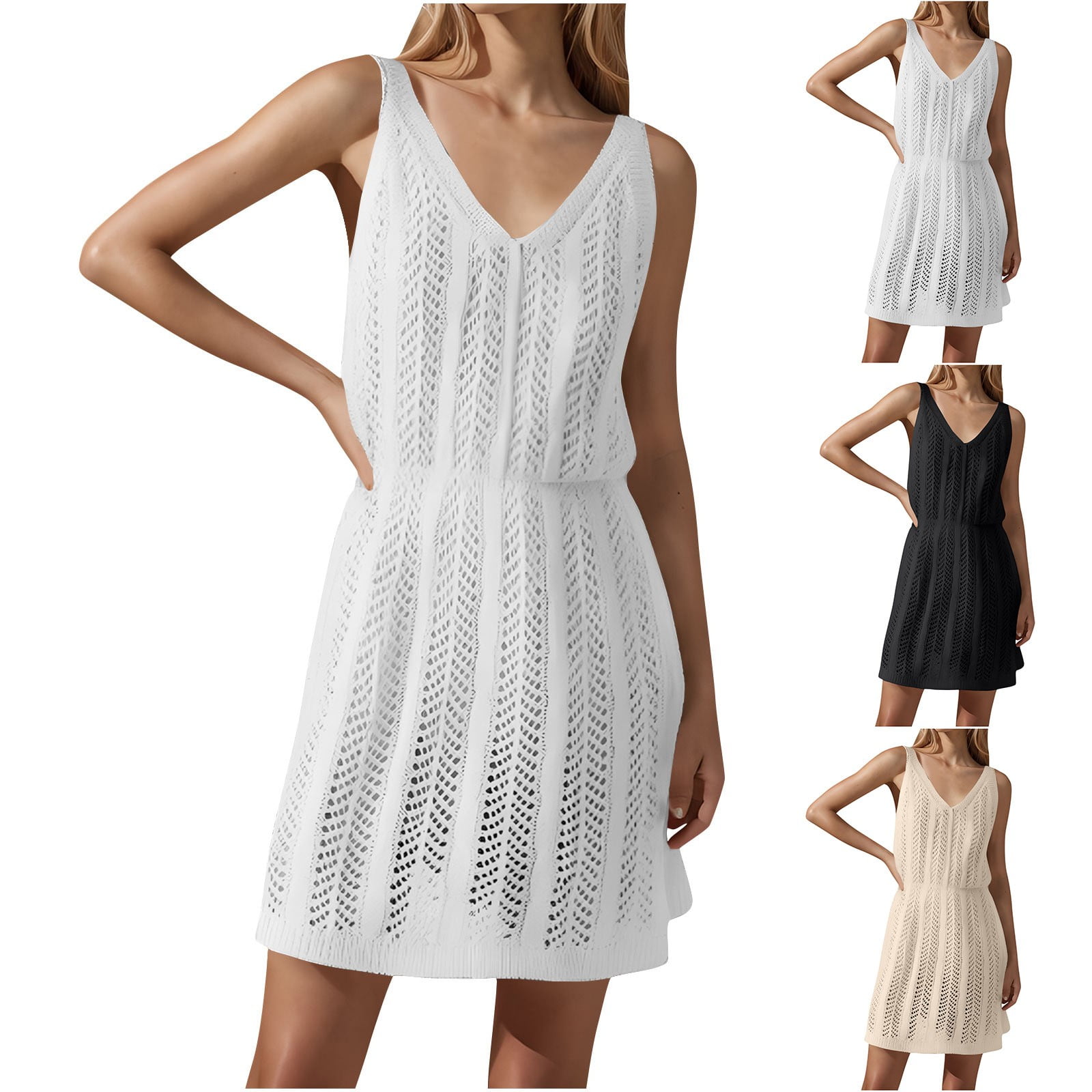 Antinious Women Solid Sleeveless V-Neck Hollow Out Stretch Waist ...
