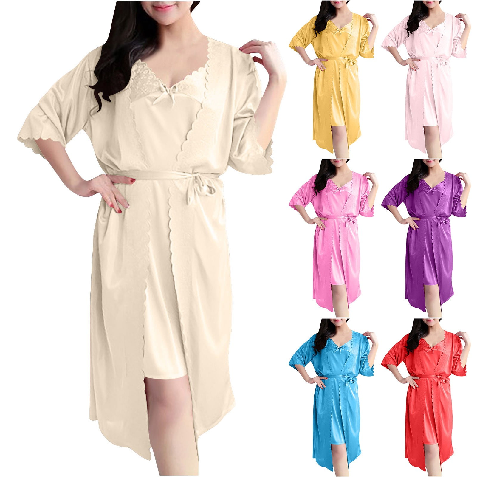 Antinious Women Spaghetti Strap Nightgown Robe Western Style Soft Home ...