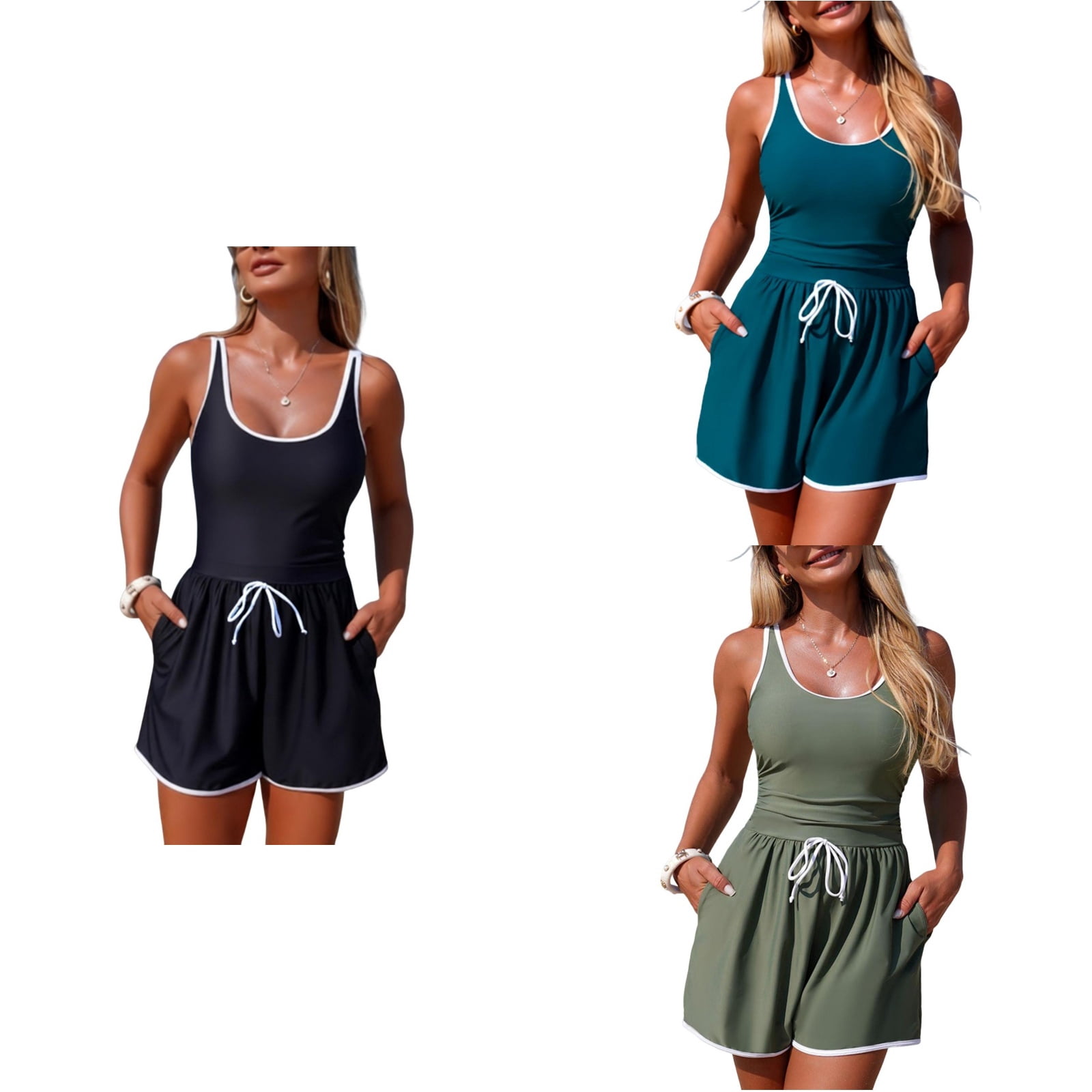 Antinious Women Sports Wind Color Matching Zipper Slim Romper Sports ...