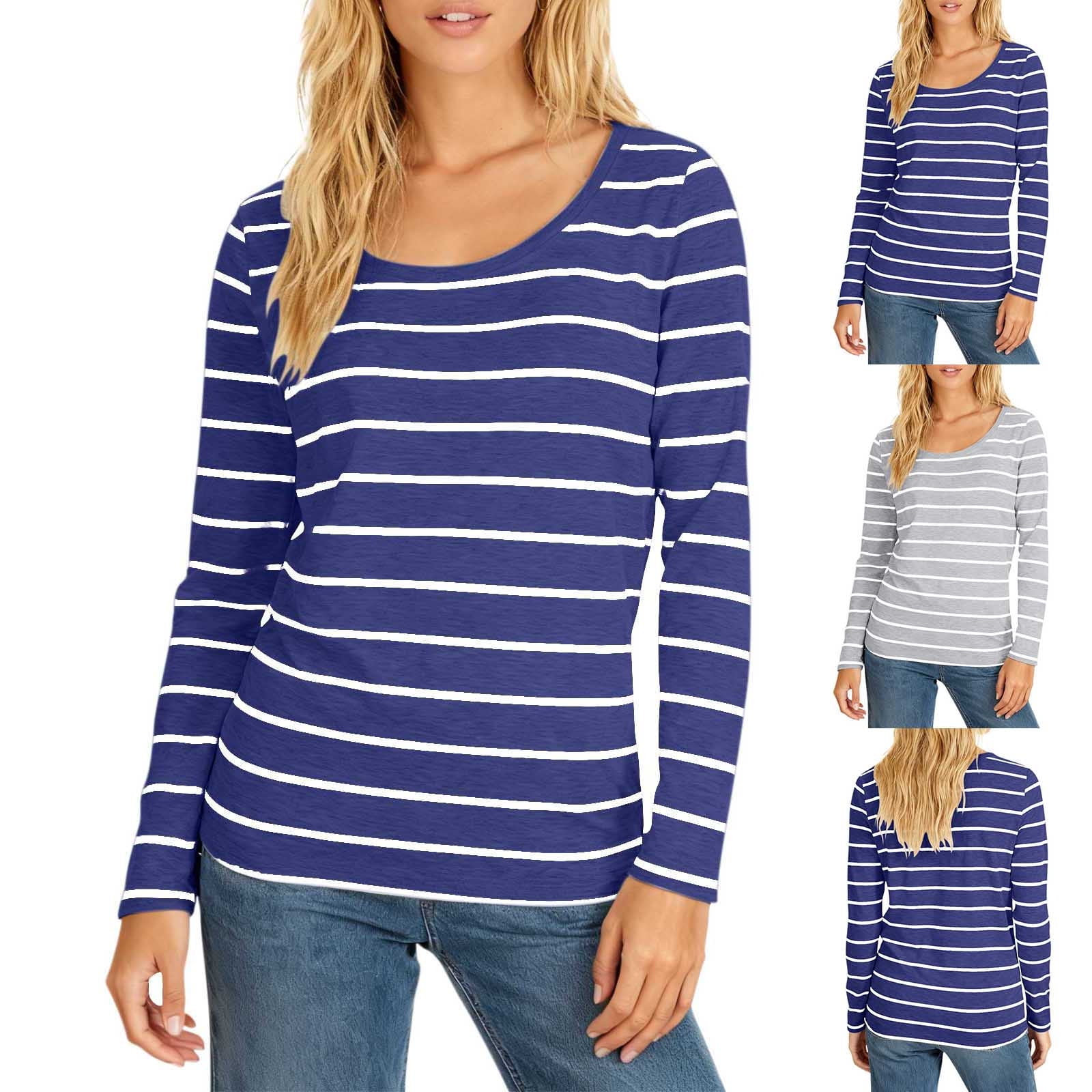 Antinious Women Stripe Long Sleeve Round Neck Pullover Casual Fashion ...