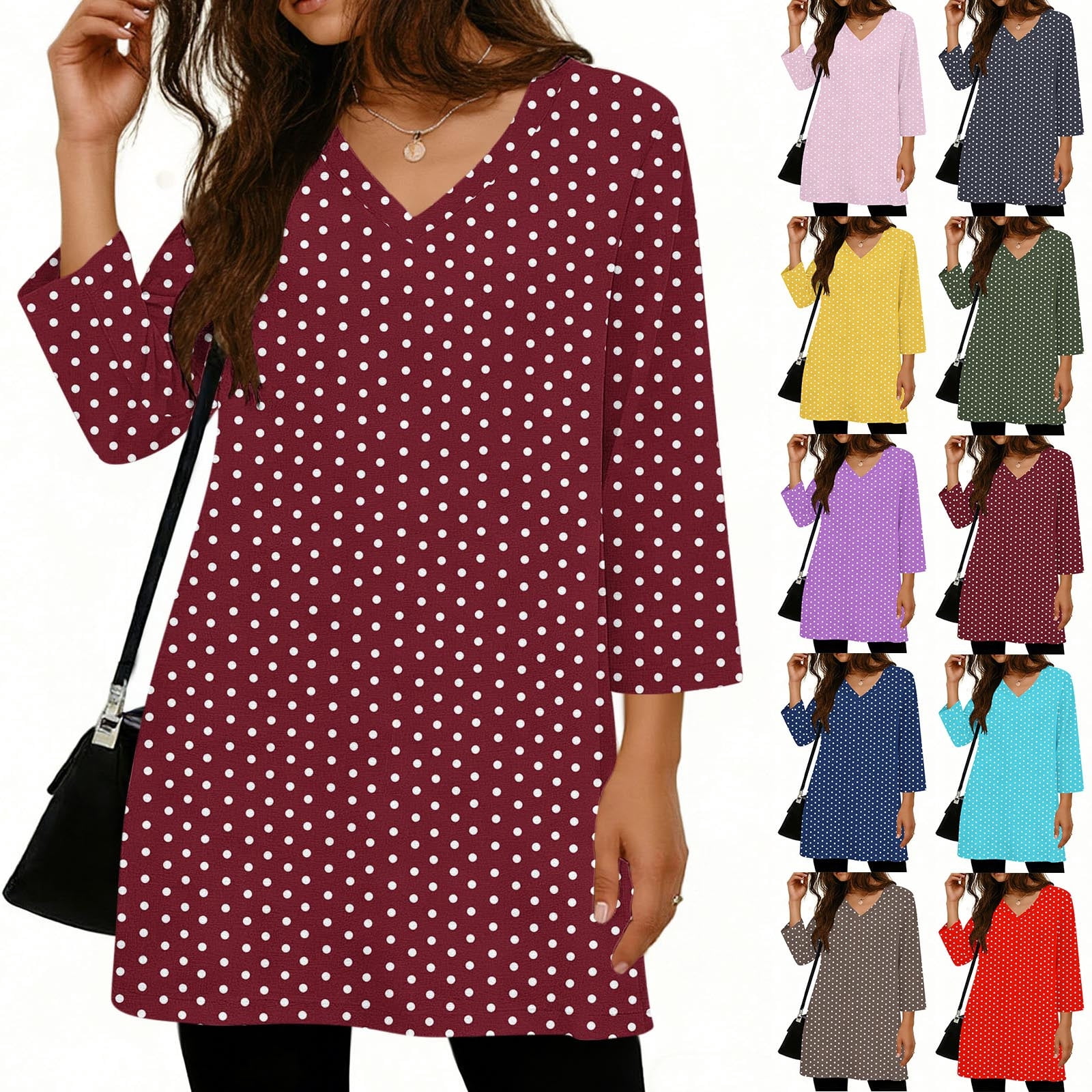 Antinious Women V-Neck 3/4 Sleeve Printed Split Hem Leisure Pullover ...