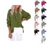Antinious Women V-Neck Long Sleeve Solid Button Comfortable Daily Work ...