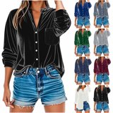 Antinious Women V-Neck Long Sleeve Velvet Button Pocket Casual Tunic ...