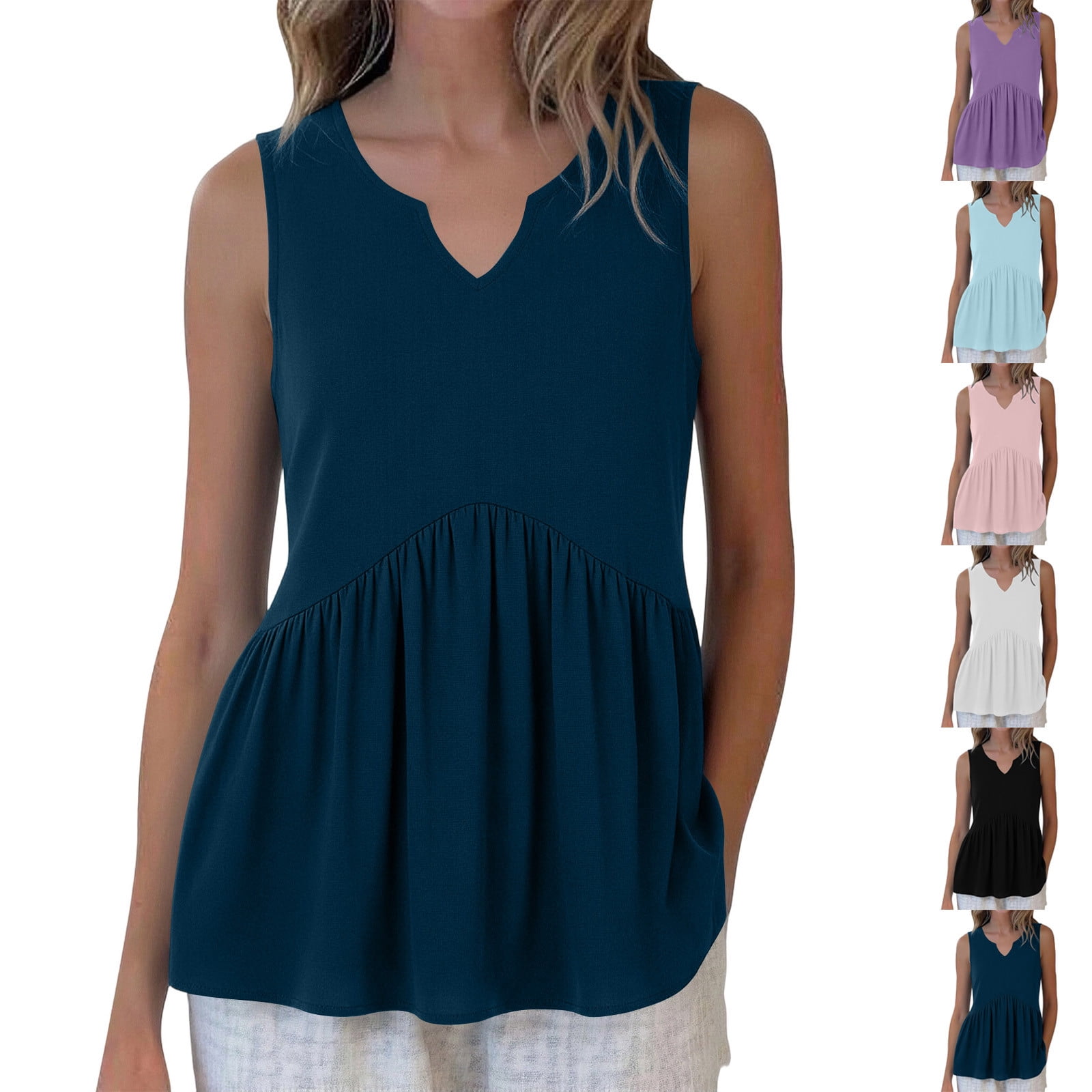 Antinious Women V-Neck Sleeveless Solid Elegant Leisure Blouses ...