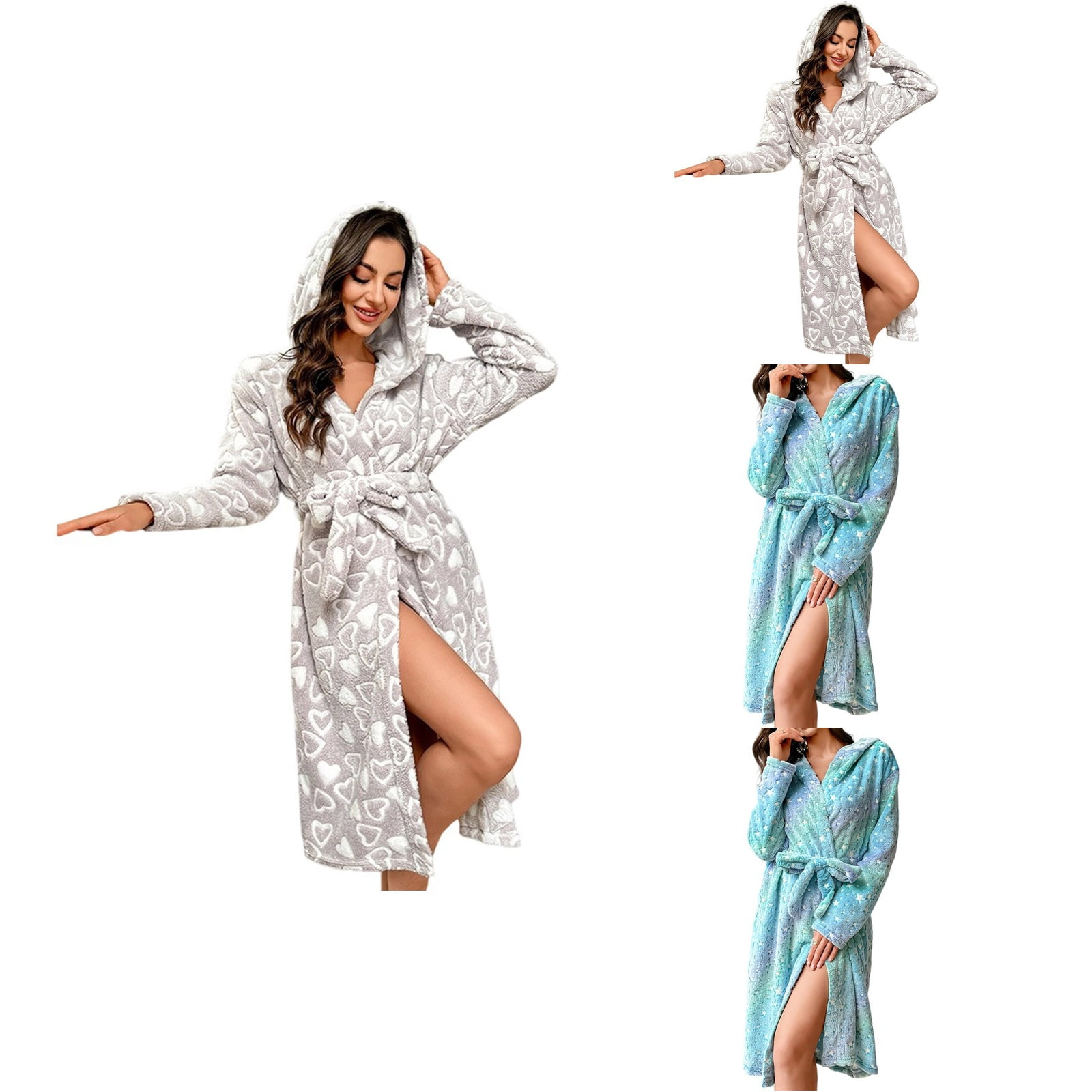 Antinious Women's Solid Color Fleece Long Robe with Belt Robes for ...