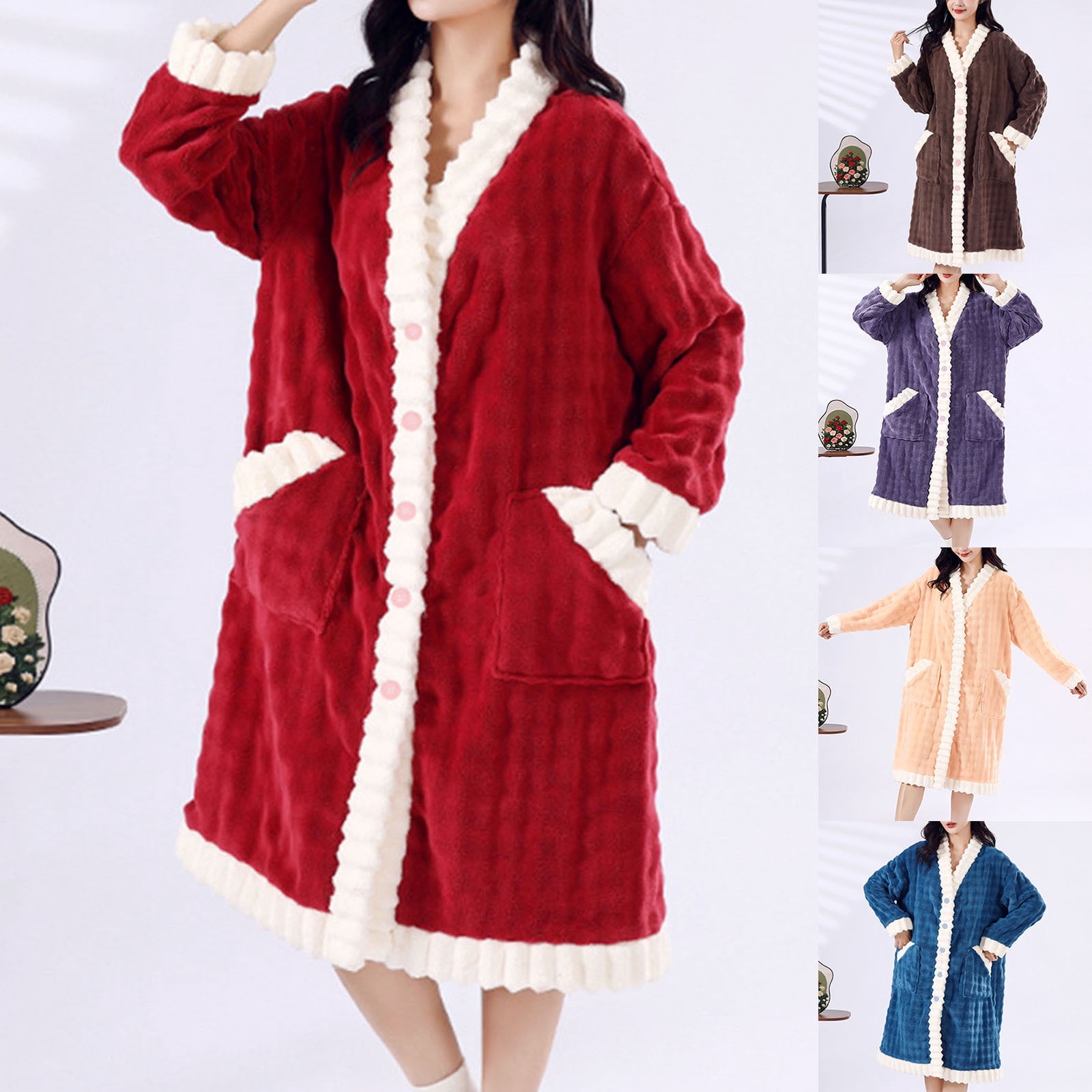 Antinious Womens Fashion Knit Robe Womens Robes Cozy Long Sleeve Robe ...
