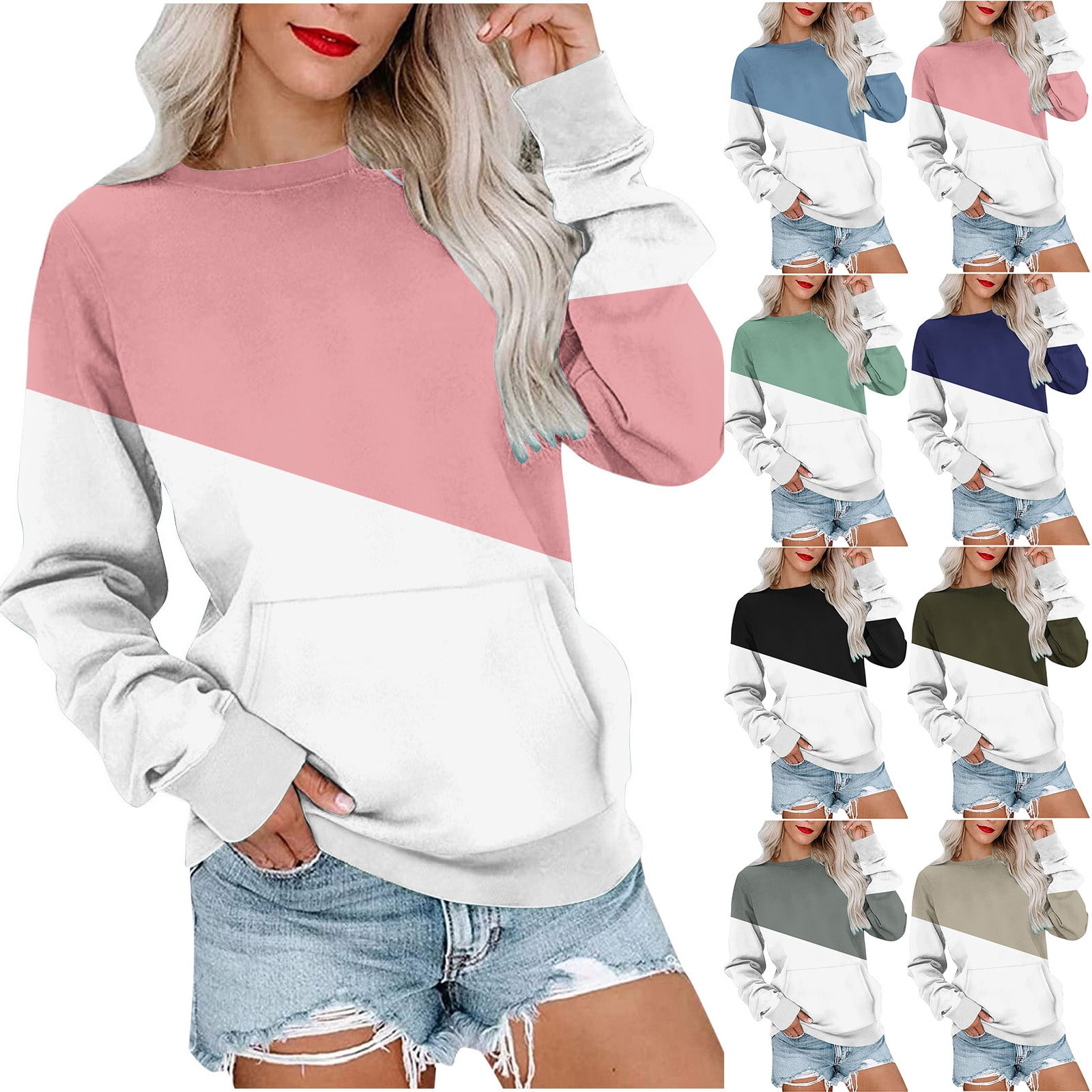 Antinious Womens Long Sleeve Crew Neck Sweatshirt Casual Pocketed ...