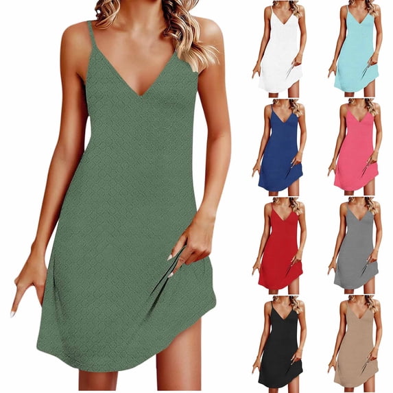 Antinious Womens Maxi Dresses Solid V-Neck Strap Adjustable Flowy ...