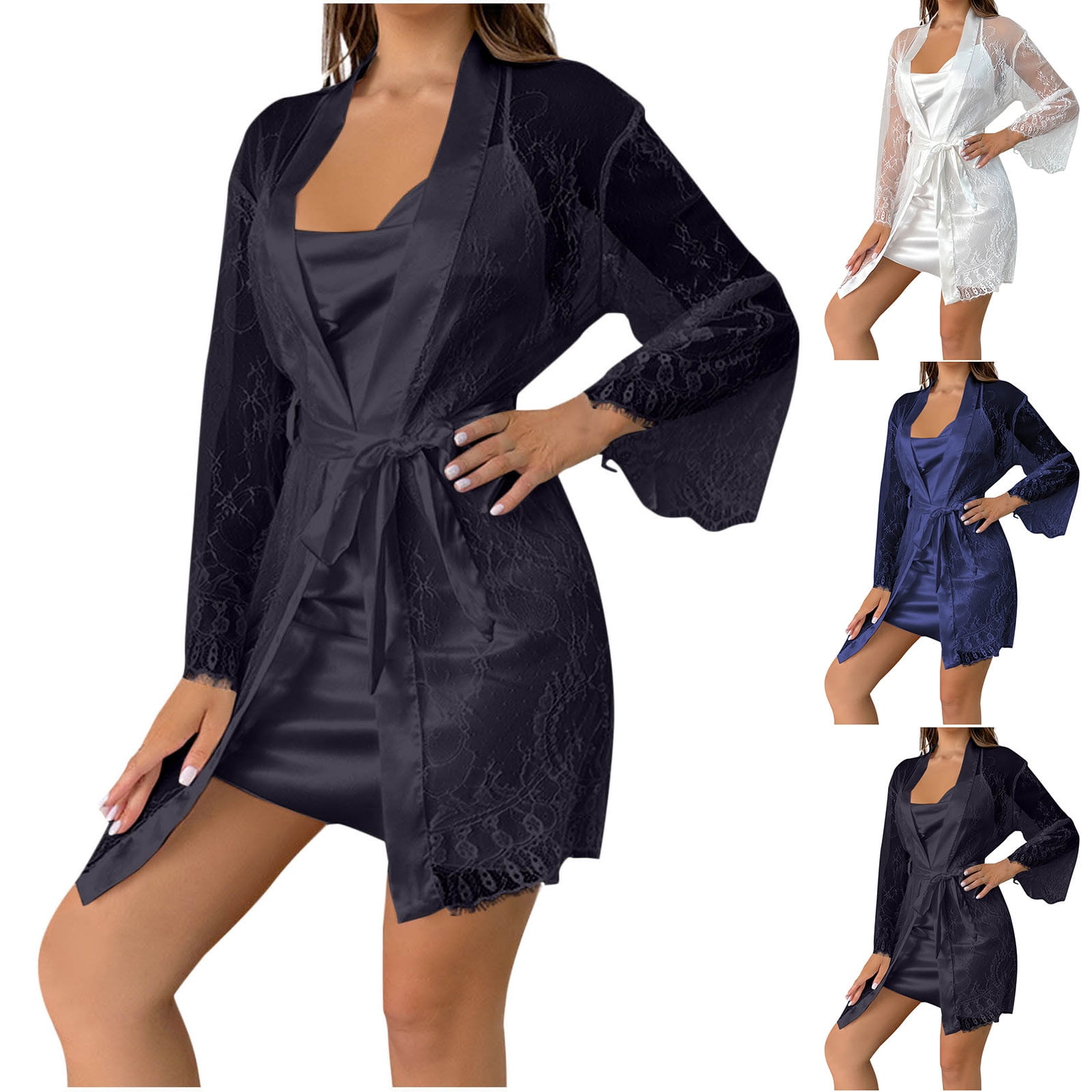 Antinious Womens Nightdress Solid Embroidery Tank Top Satin-Like Open ...