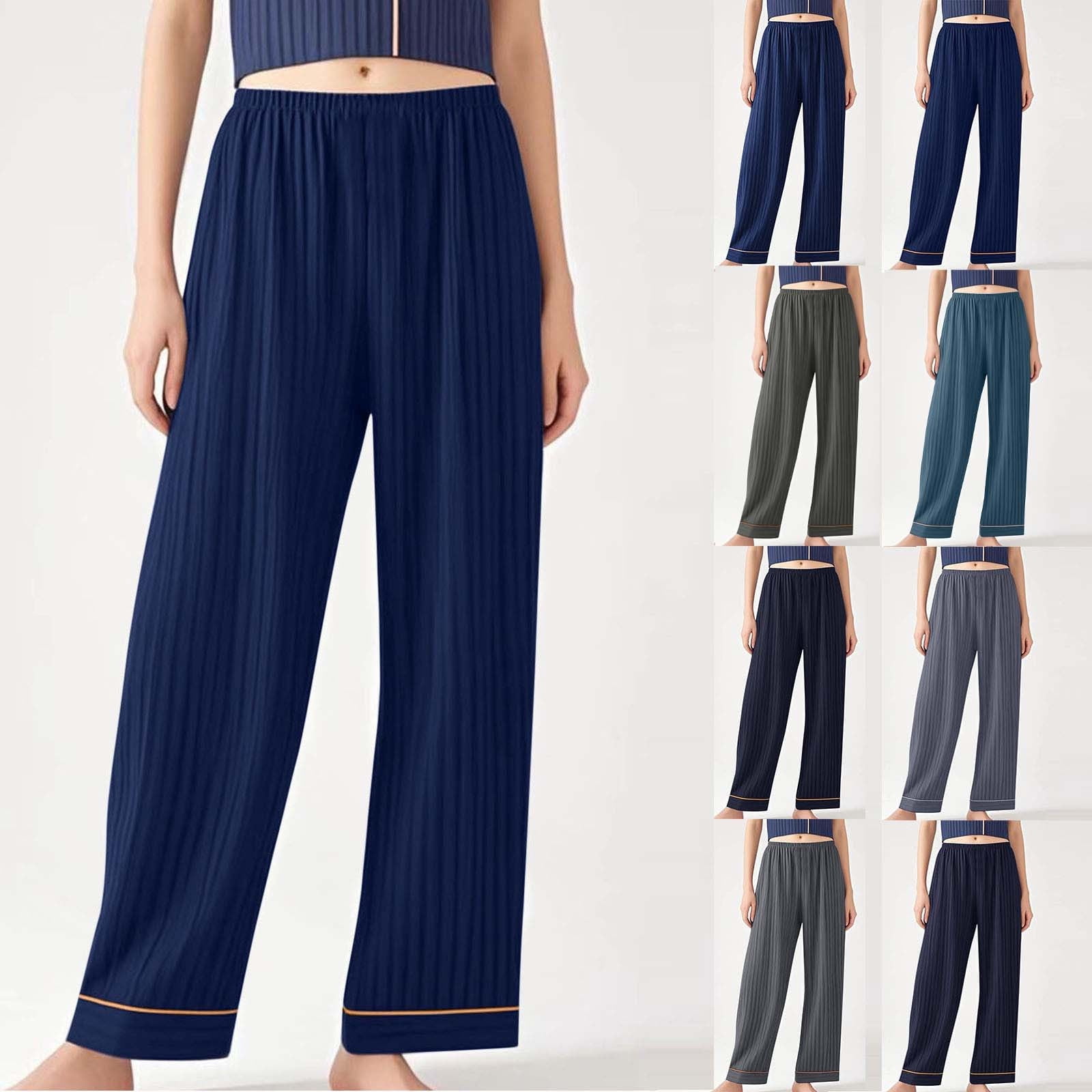 Antinious Womens Pajama Pants Solid High Waist Plus Size Pockets Long ...