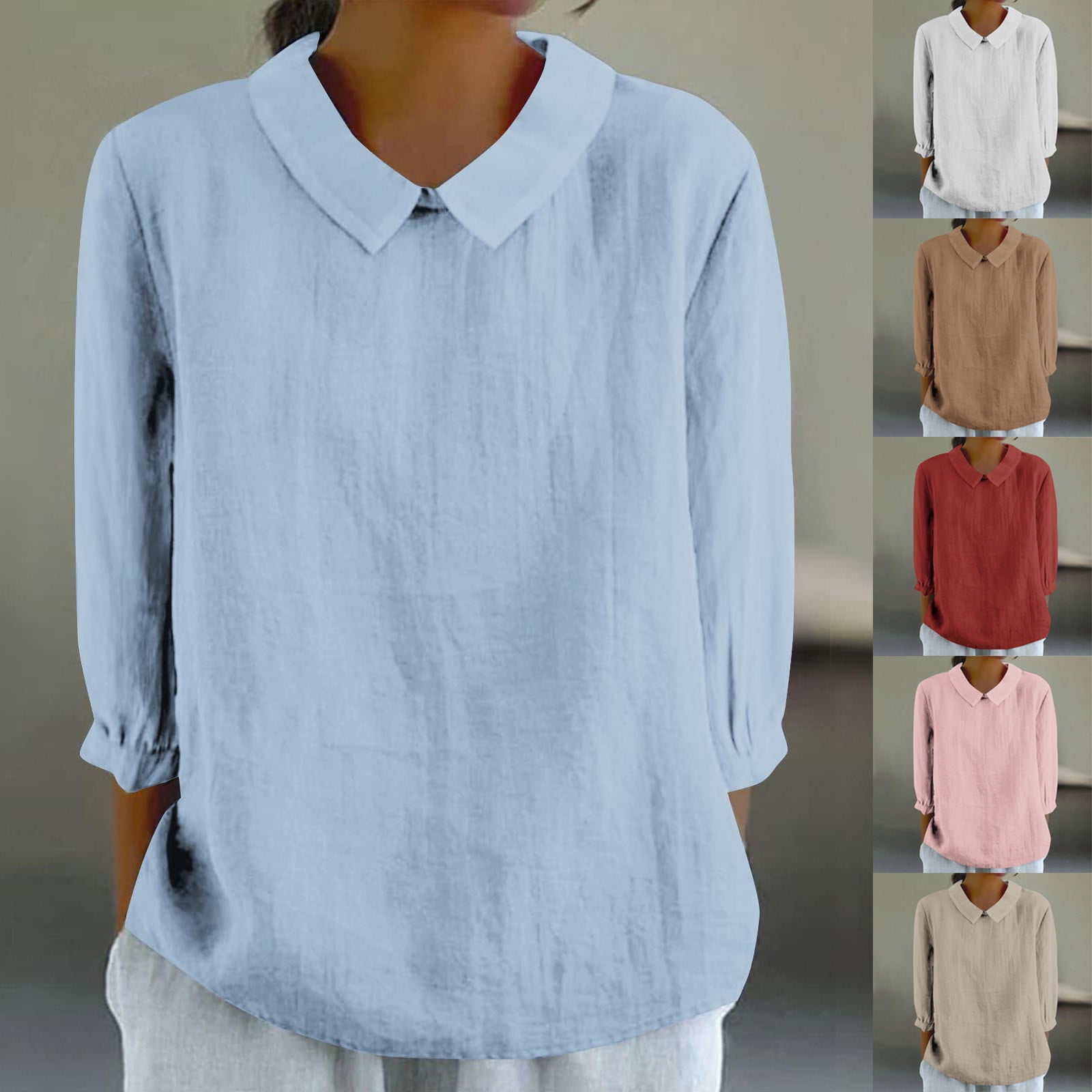 Antinious Womens Plus Size Collared 3/4 Sleeve Business Casual Blouse ...