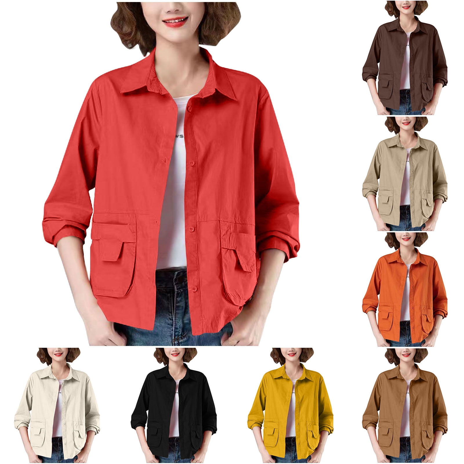 Antinious Womens Plus Size Fall Coats Solid Casual Button Down Jacket ...