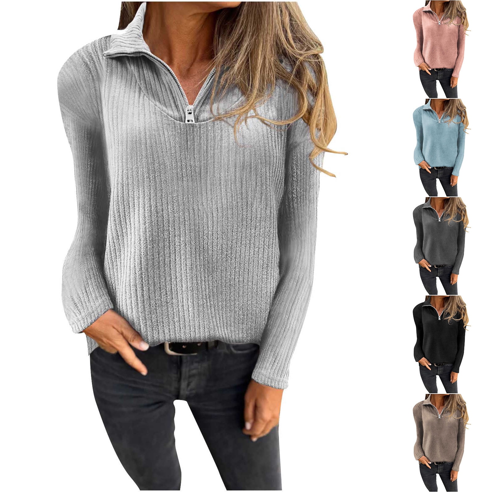 Antinious Womens Plus Size Half Zip Cropped Pullover Solid Long Sleeve ...