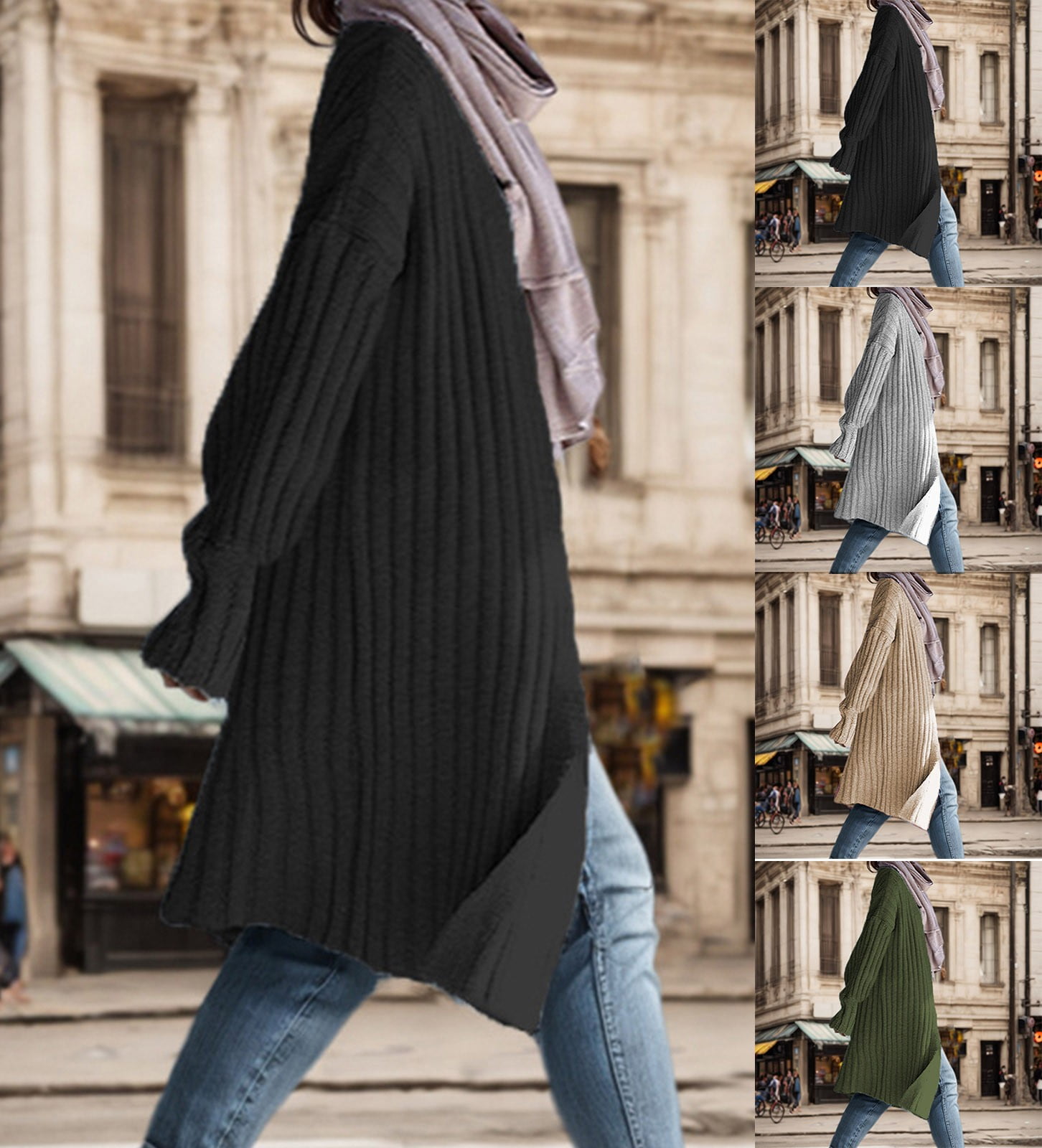 Antinious Womens Plus Size Lantern Sleeve Cardigan Open Front Knitted ...