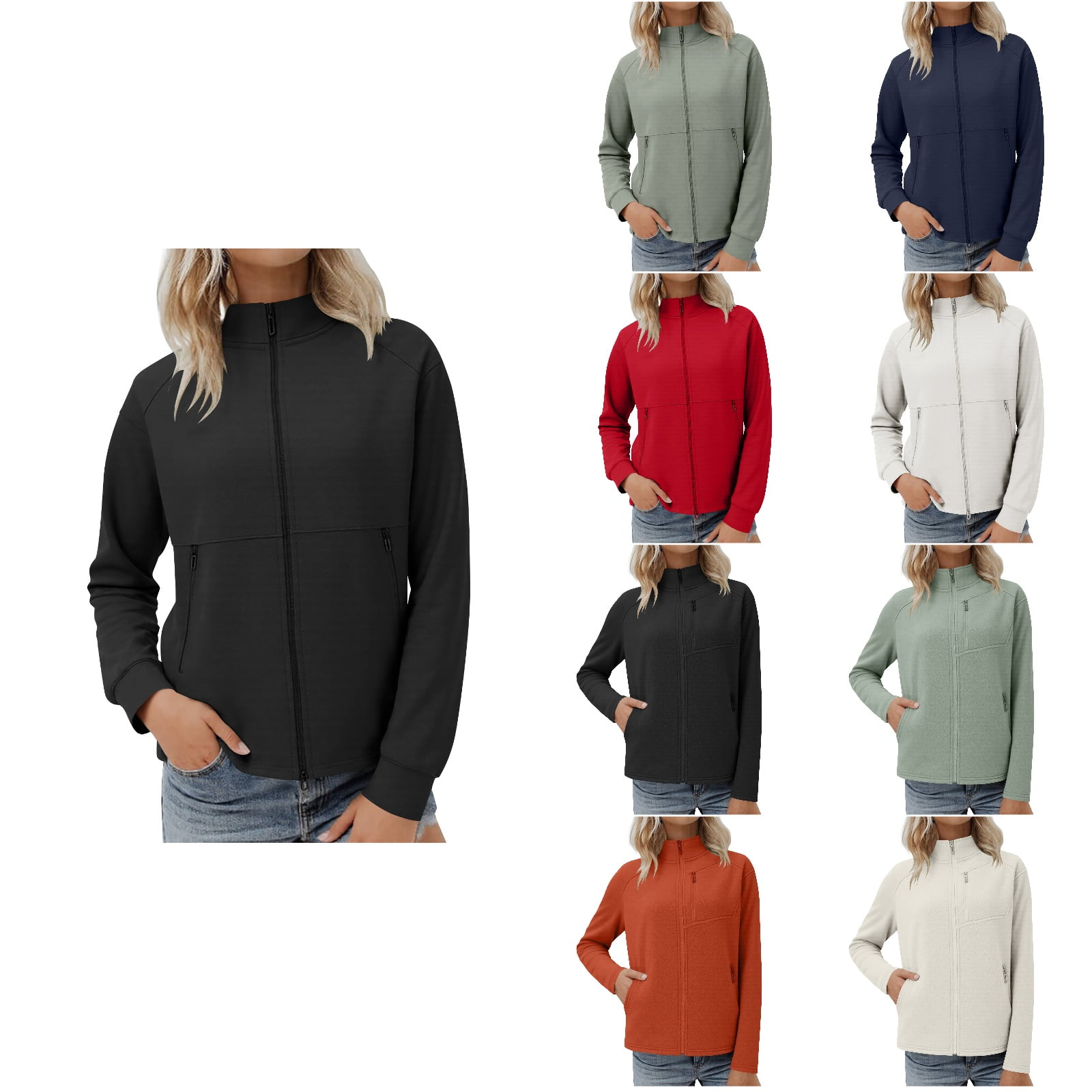 Antinious Womens Plus Size Long Sleeve Casual Zipper Coat Solid Sweater ...