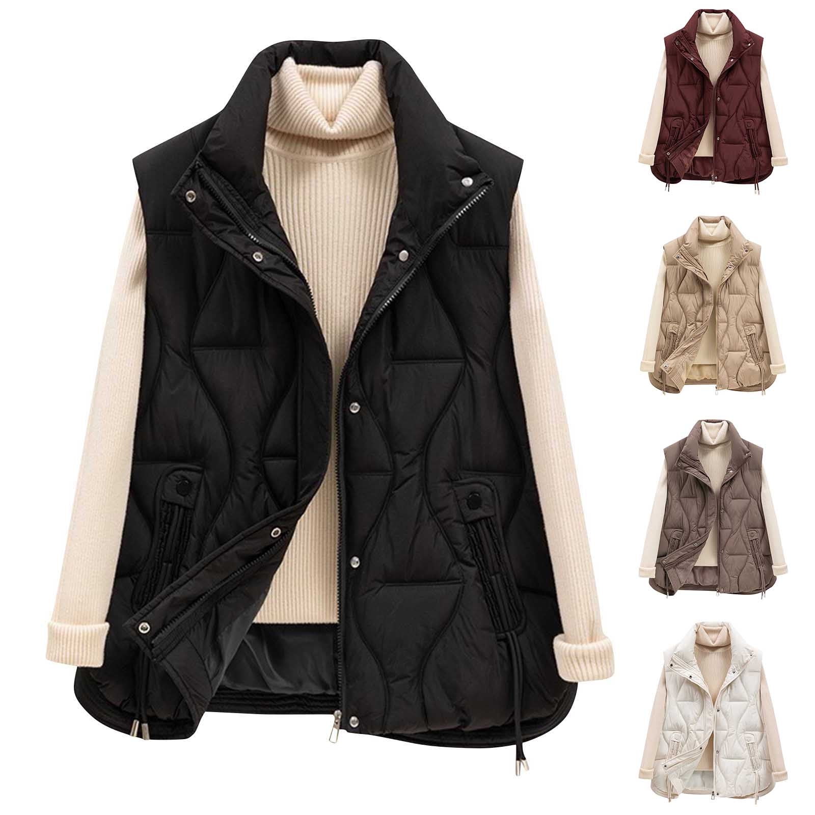 Antinious Womens Plus Size Outerwear Solid Sleeveless No Hood Stand ...