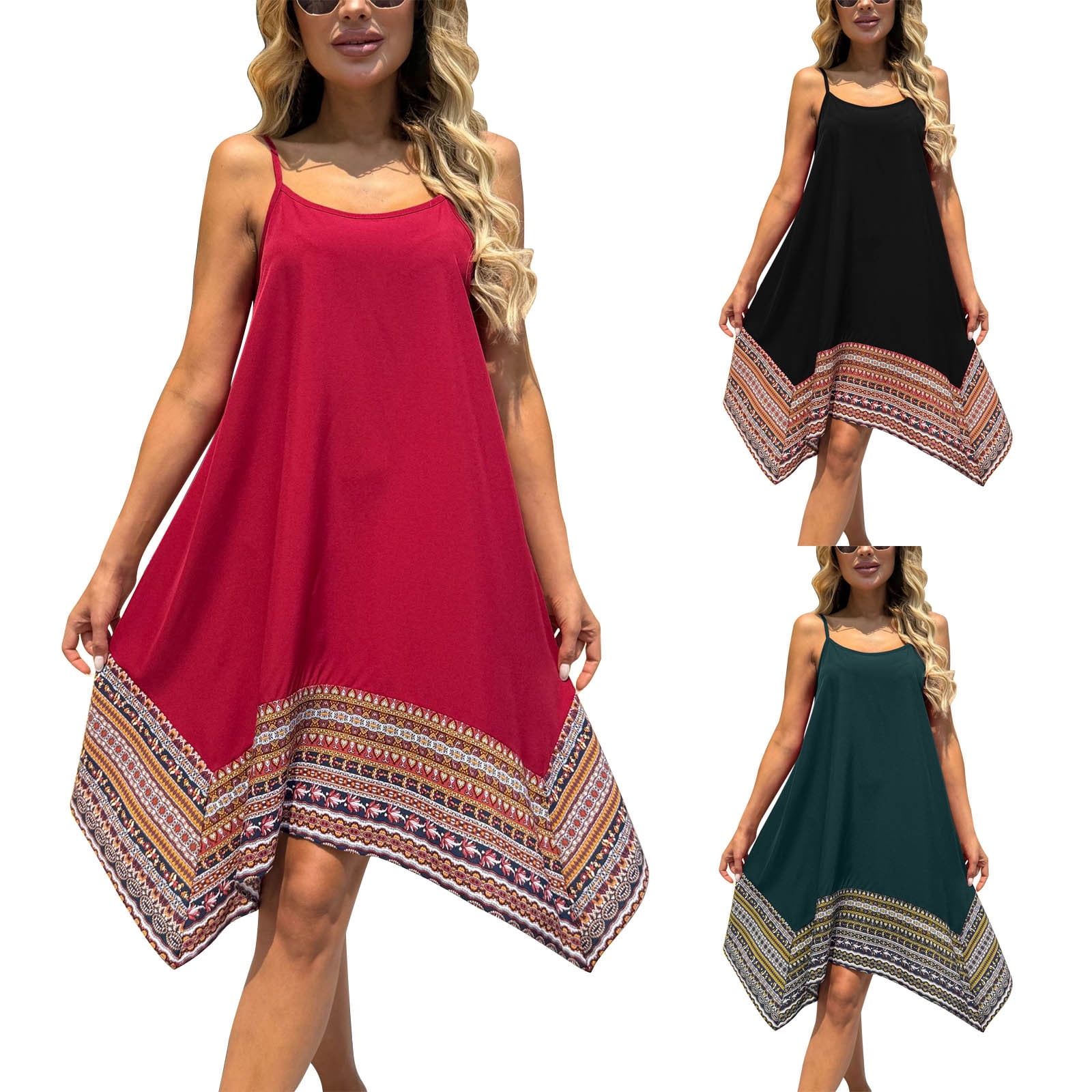 Antinious Womens Solid Casual Spaghetti Strap Summer A-Line Flowy ...