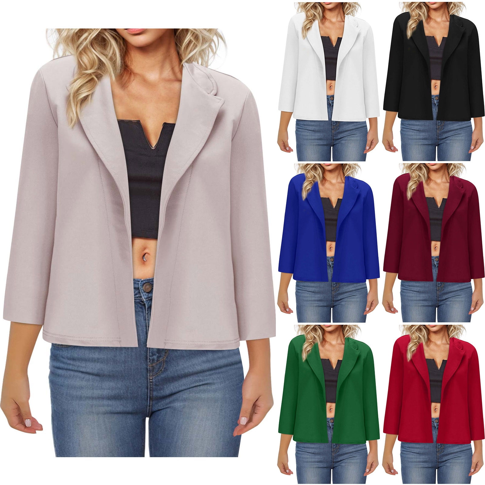 Antinious Womens Solid Long Sleeve Breasted Blazer Jacket Office Work ...