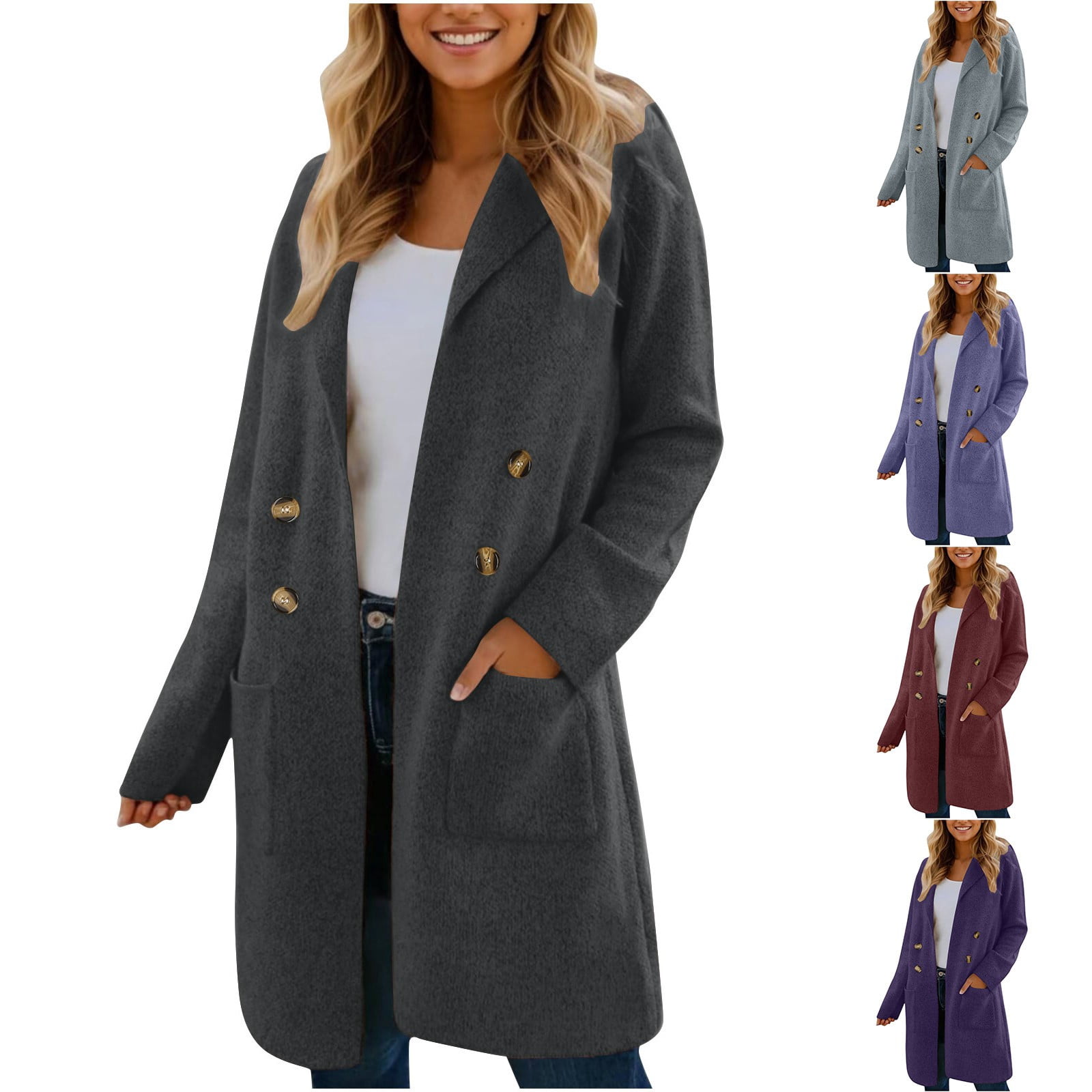 Antinious Womens Solid Long Sleeve Button Coat with Pockets Mid Length ...