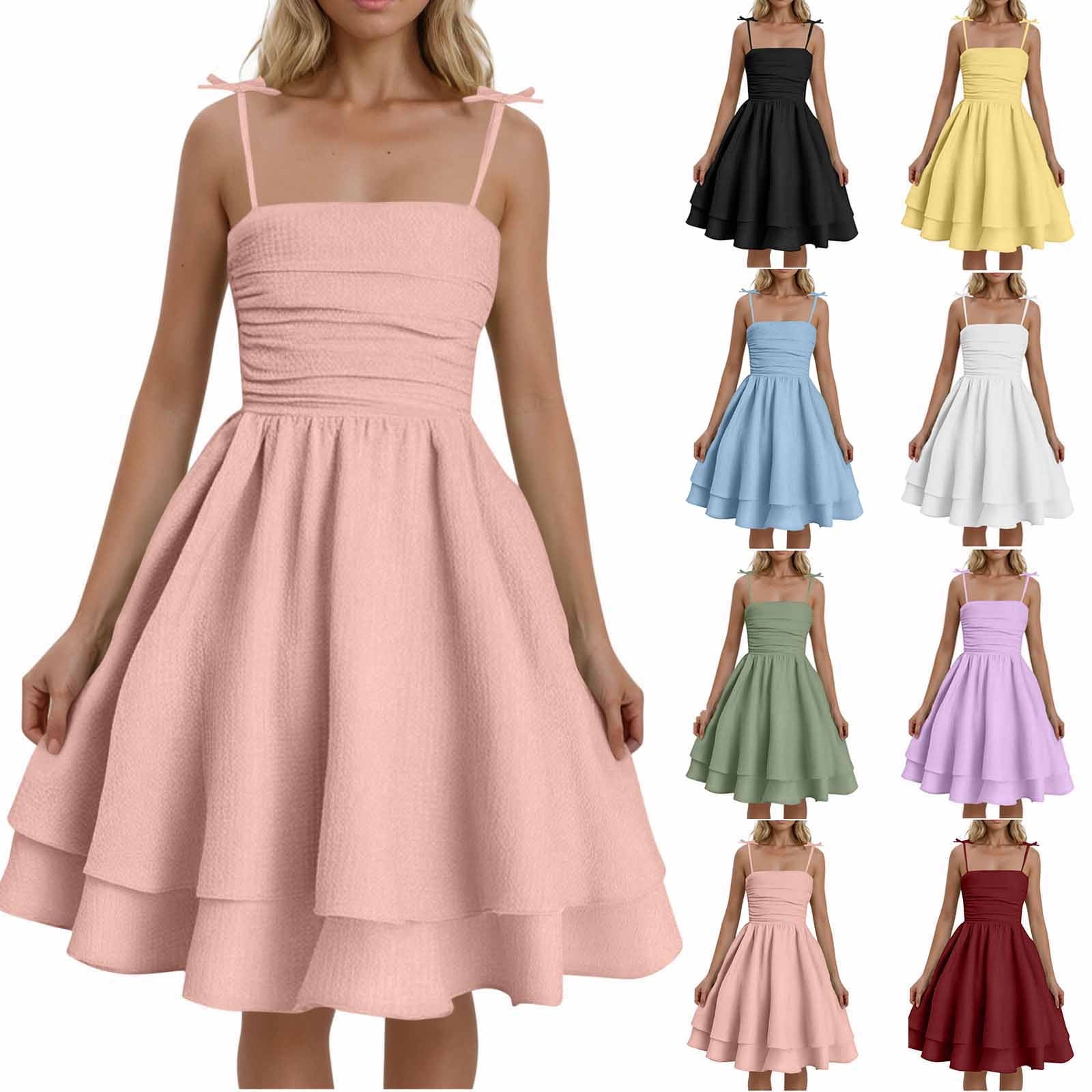 Antinious Womens Solid Summer Strap Adjustable Side Ruched Flowy ...