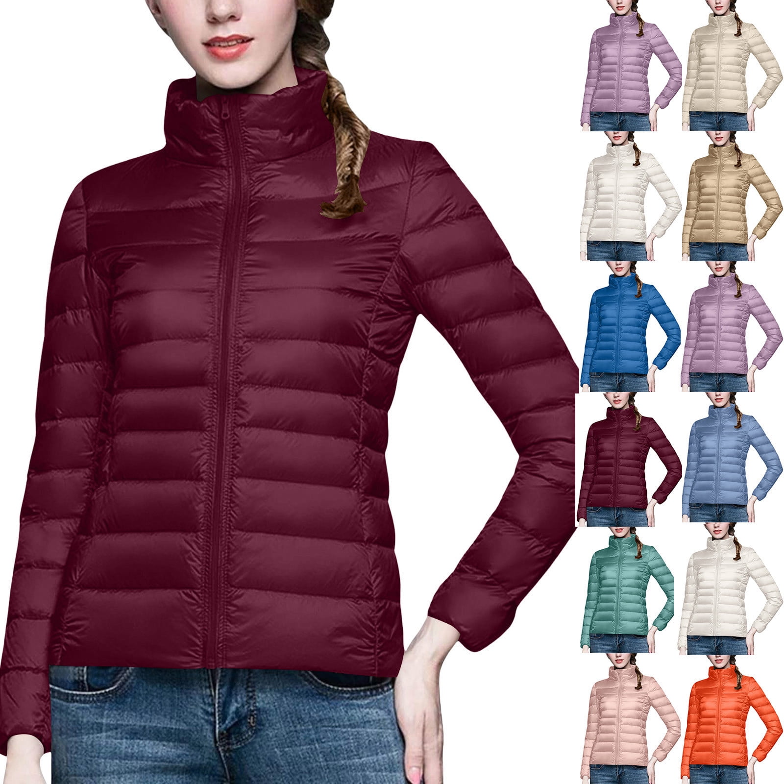 Antinious Womens Stand Up Collar Quilted Lightweight Down Zipper ...