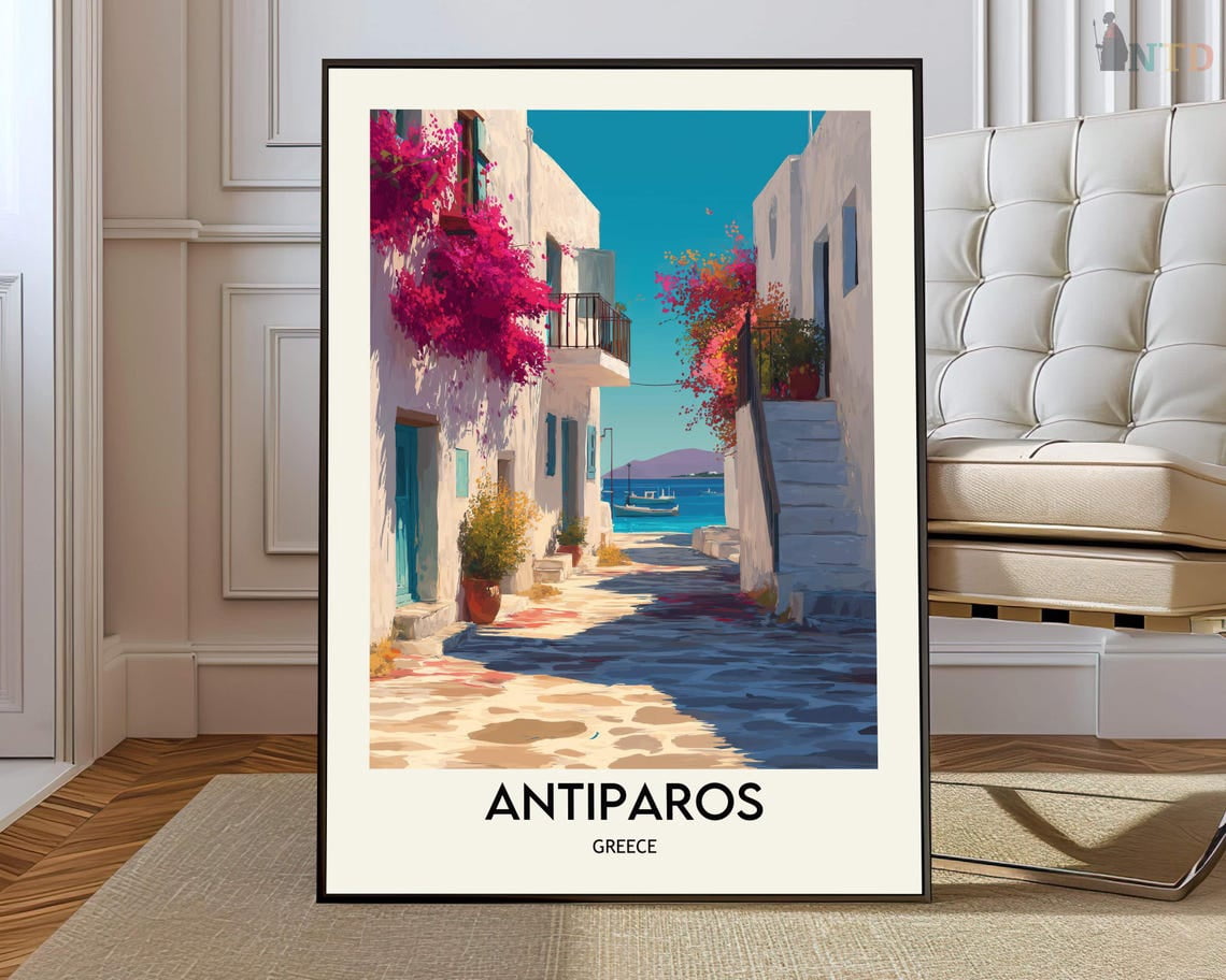 Antiparos Greece Cyclades Island Aegean Map Wall Art Travel Decor ...