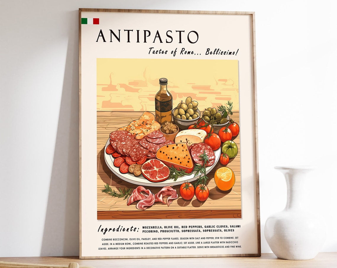 Antipasto Food Poster, Italian Food Print, Italy Food Poster, Kitchen ...