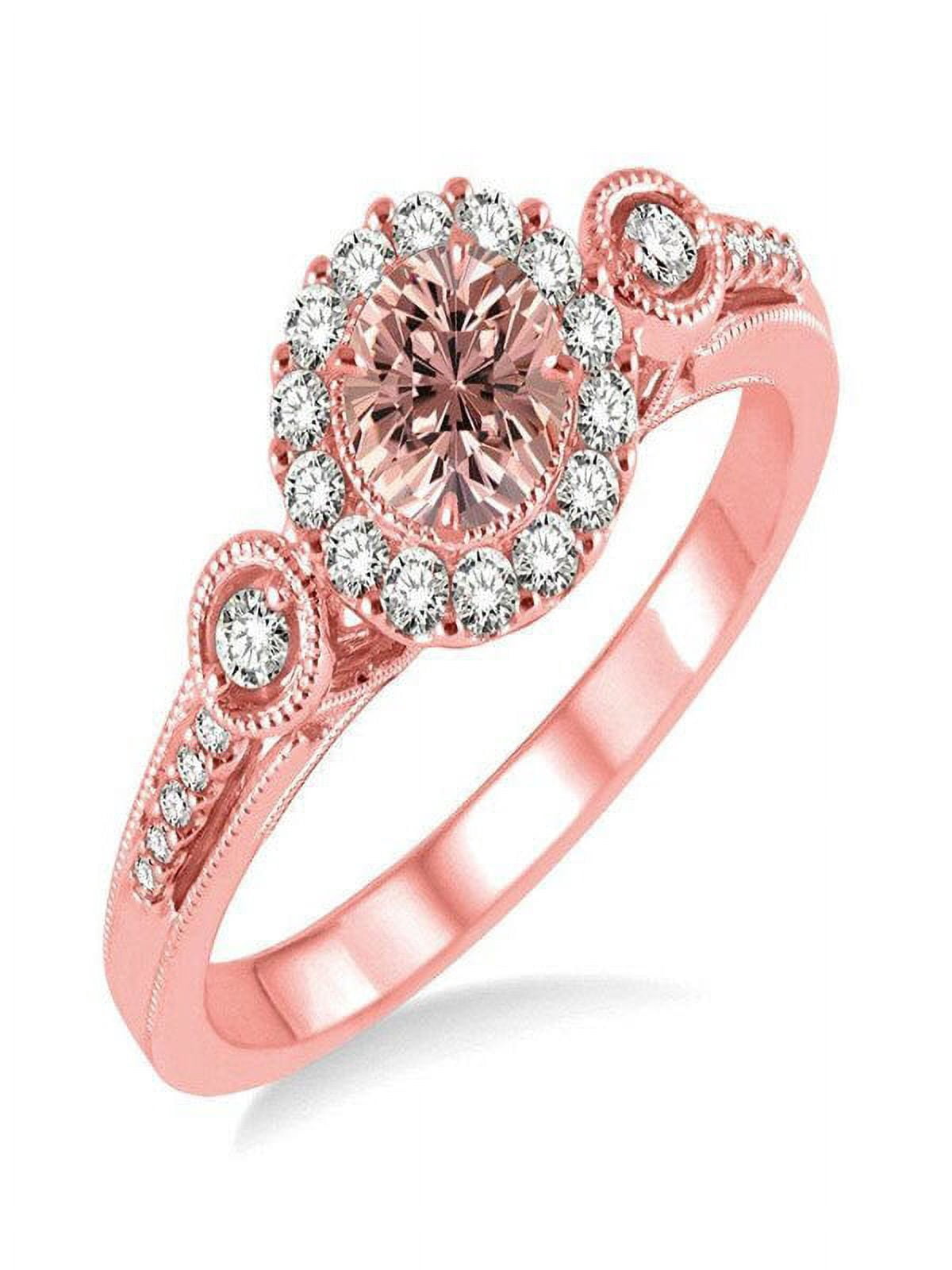 Antique 1.25 Carat Round cut Morganite and Diamond Engagement Ring in ...