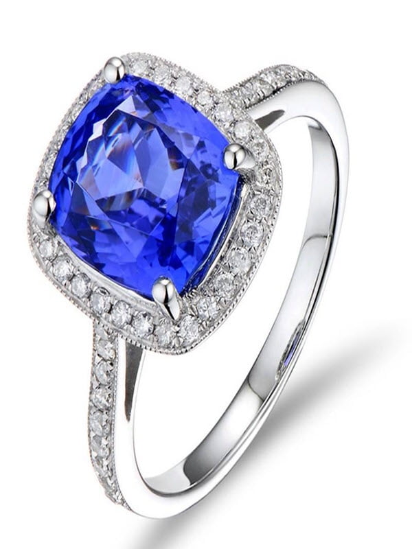 Antique 1.50 Carat Cushion Cut Blue Sapphire And Diamond Moissanite ...