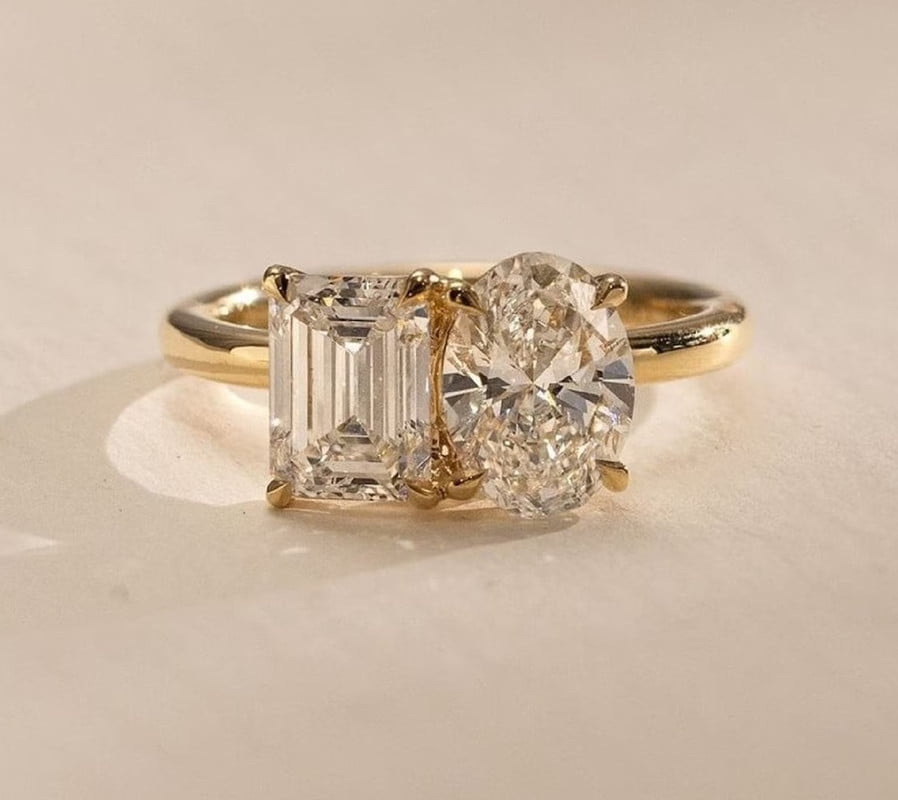 Antique 2 CT Toi Moi Wedding Ring Emerald & Oval Cut 18K Solid Gold ...