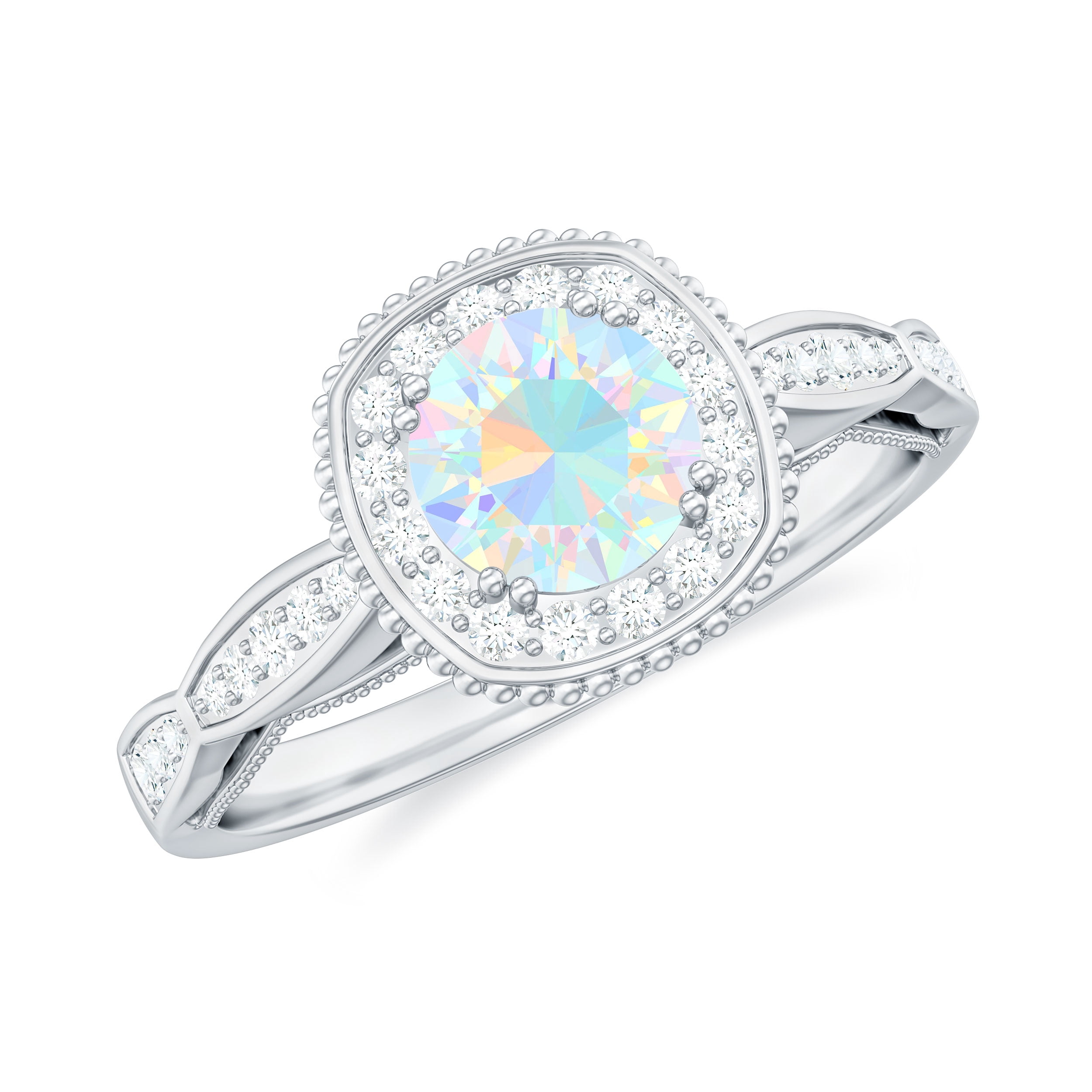 Rosec Jewels Antique 5 MM Ethiopian Opal Engagement Ring with Diamond ...